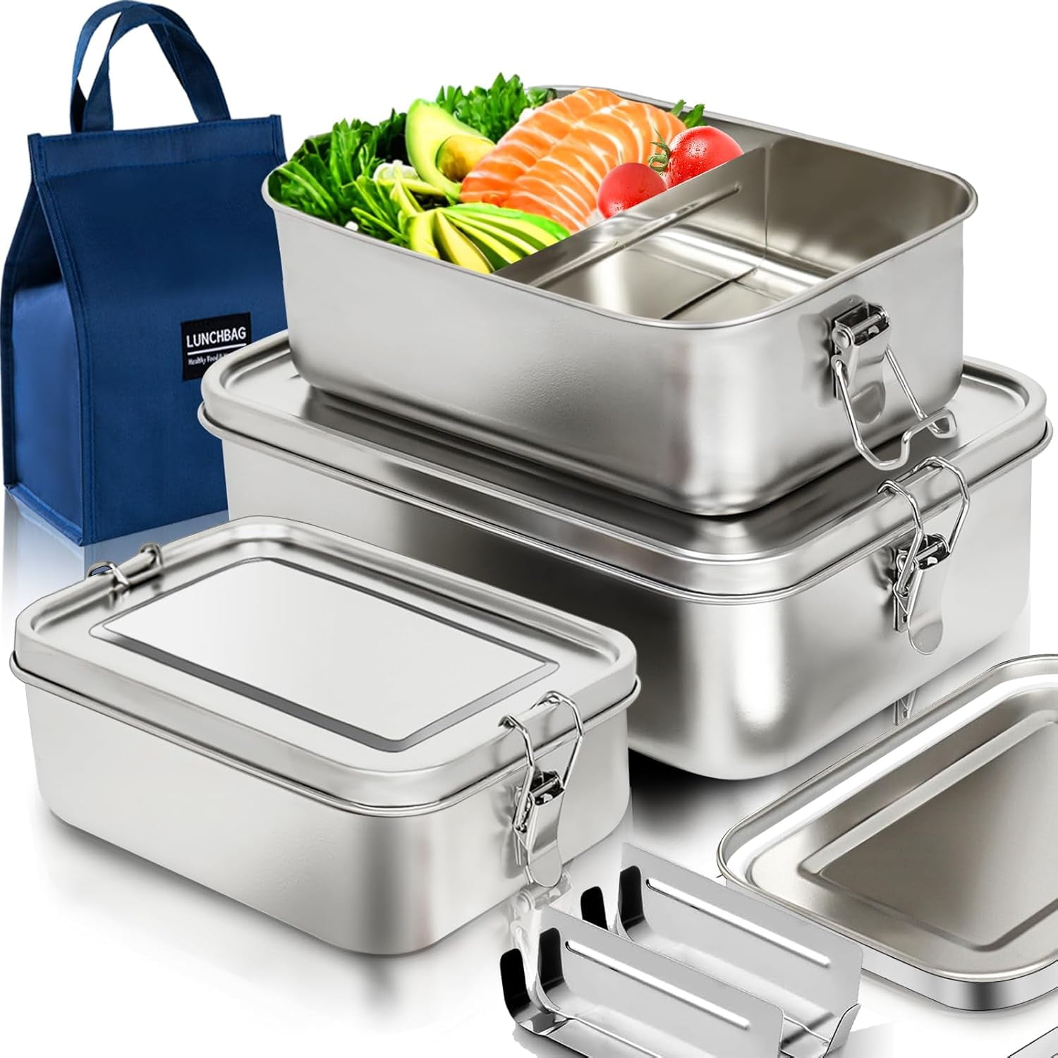 BESTKITTY Stainl Steel 3 Pa 304 Stainl Steel Lun Box,Leak of Stainl ...