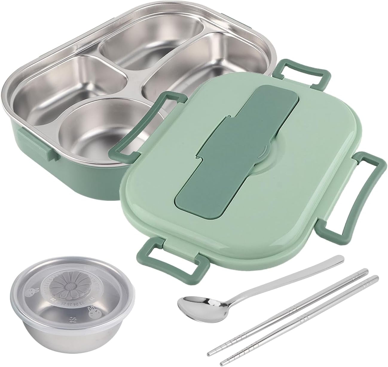 BESTKITTY Stainl Steel Lun Box 4-Grid Lun Container Portable Food Box ...