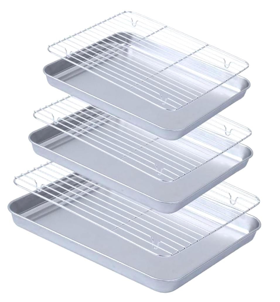 BESTKITTY Stainless Steel Baking Tray with Rack Combo (3 Trays + 3 ...