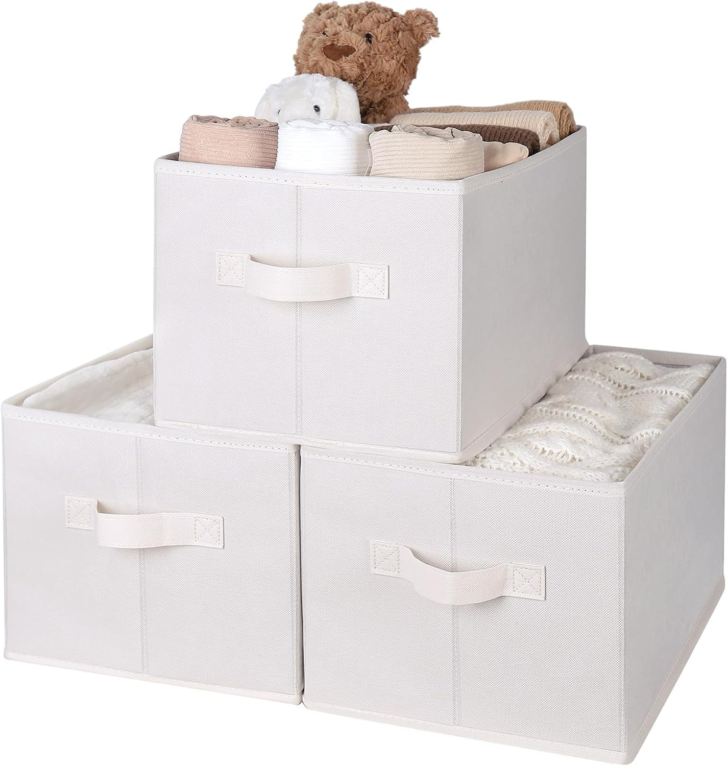 BESTKITTY Storage Baskets for Shelves, Fabr Storage Bins with Handles, Foldable Shelf Basket for ...