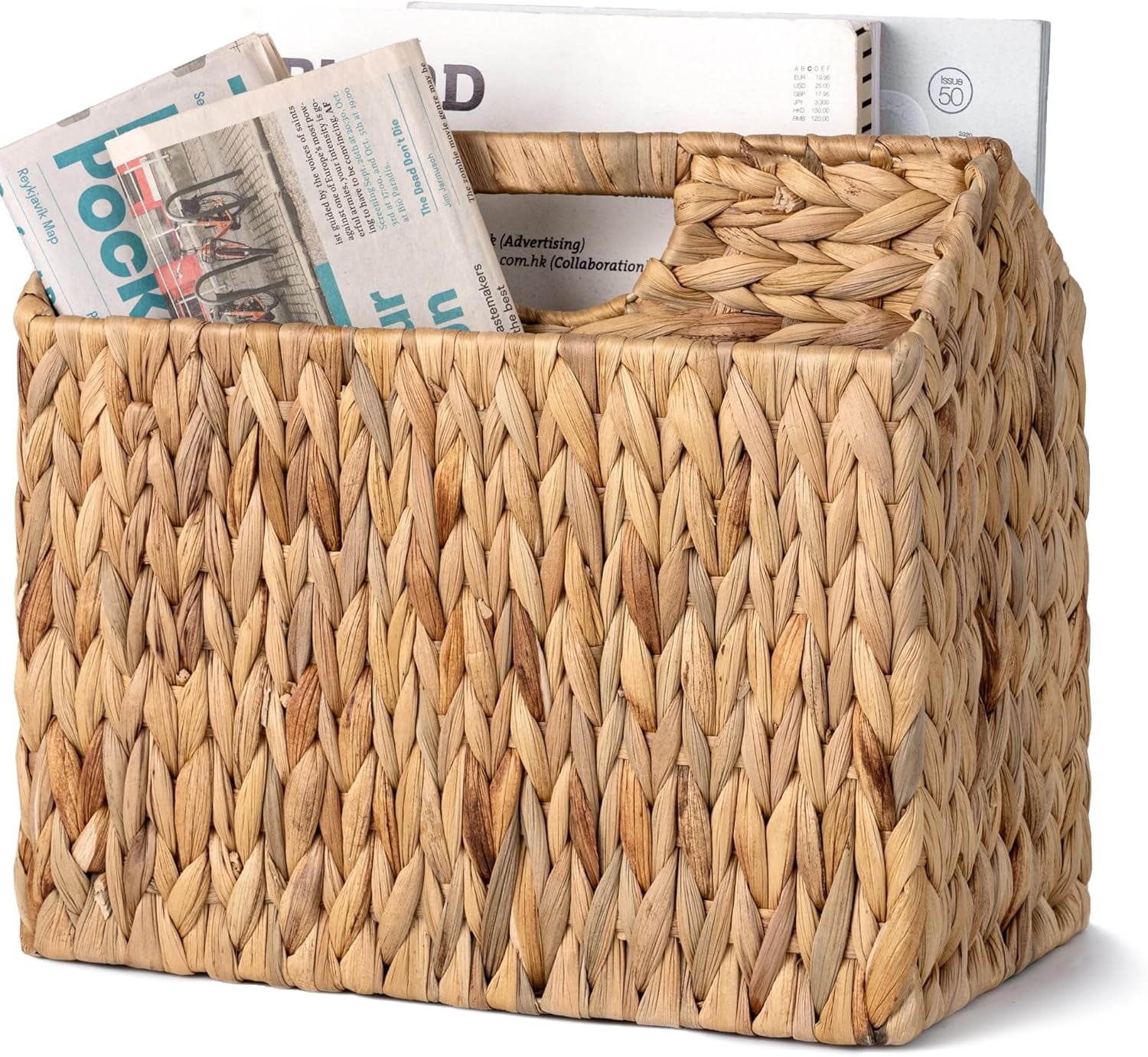 BESTKITTY Storage Hand-Woven Divided Magazine Basket, Rattan Magazine ...