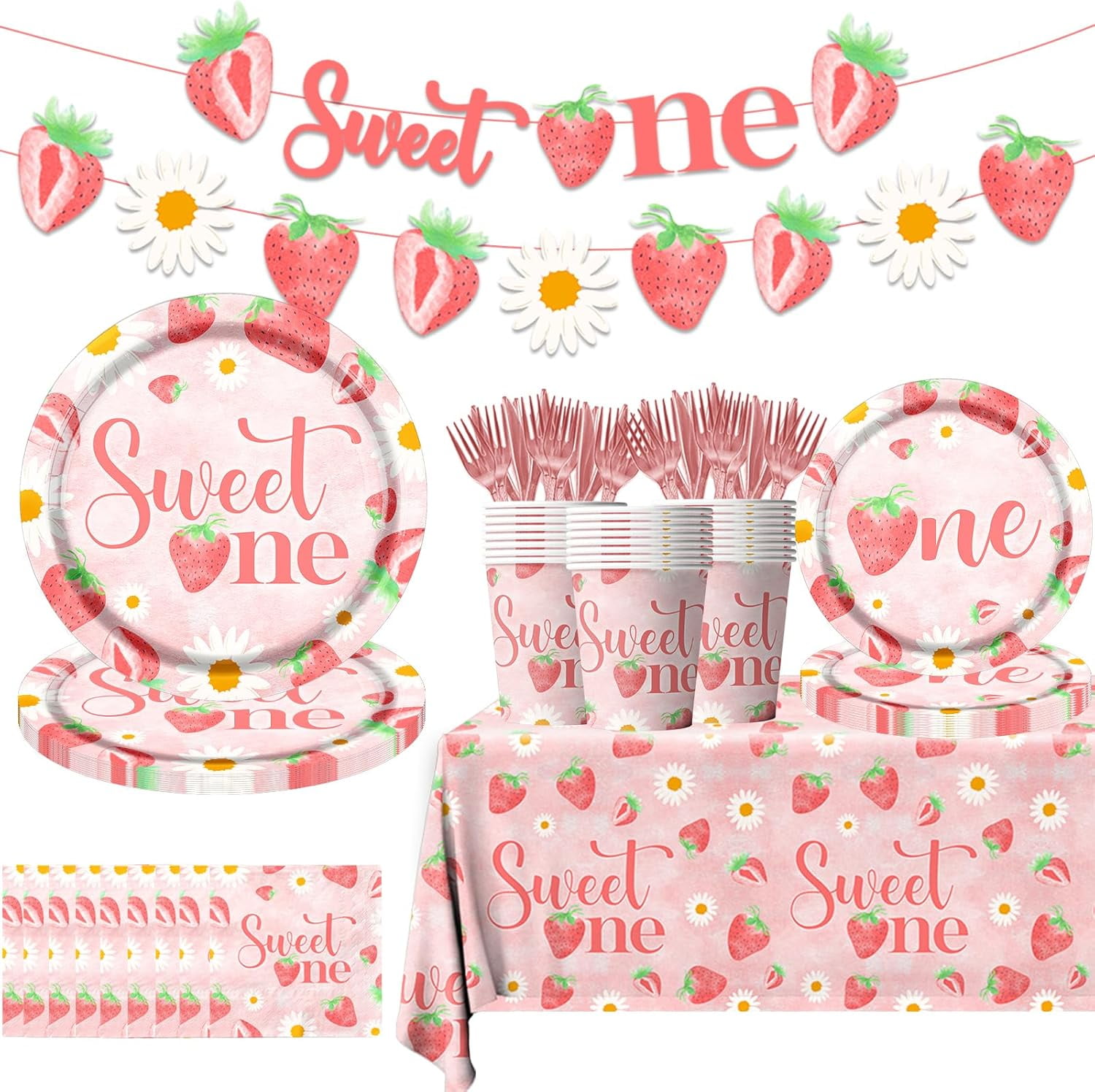 BESTKITTY Strawberry 1st Birthday Party Decorations for Girls - Sweet ...