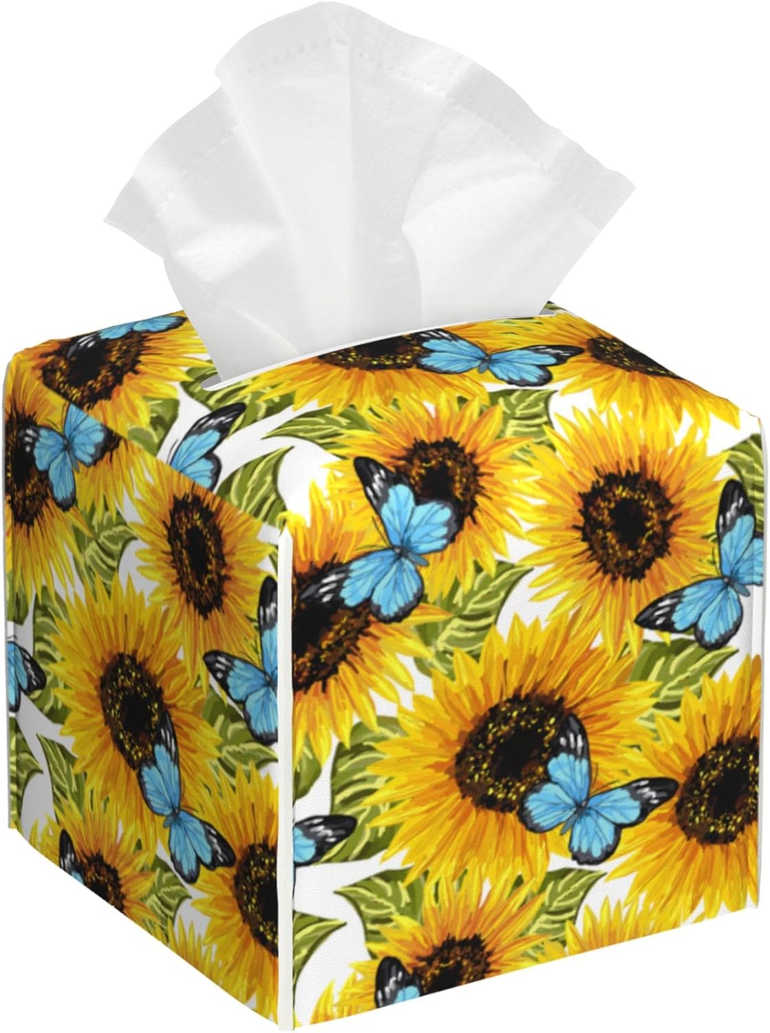 BESTKITTY Sunflowers and Blue Butterflies Tissue Box Cover Square ...