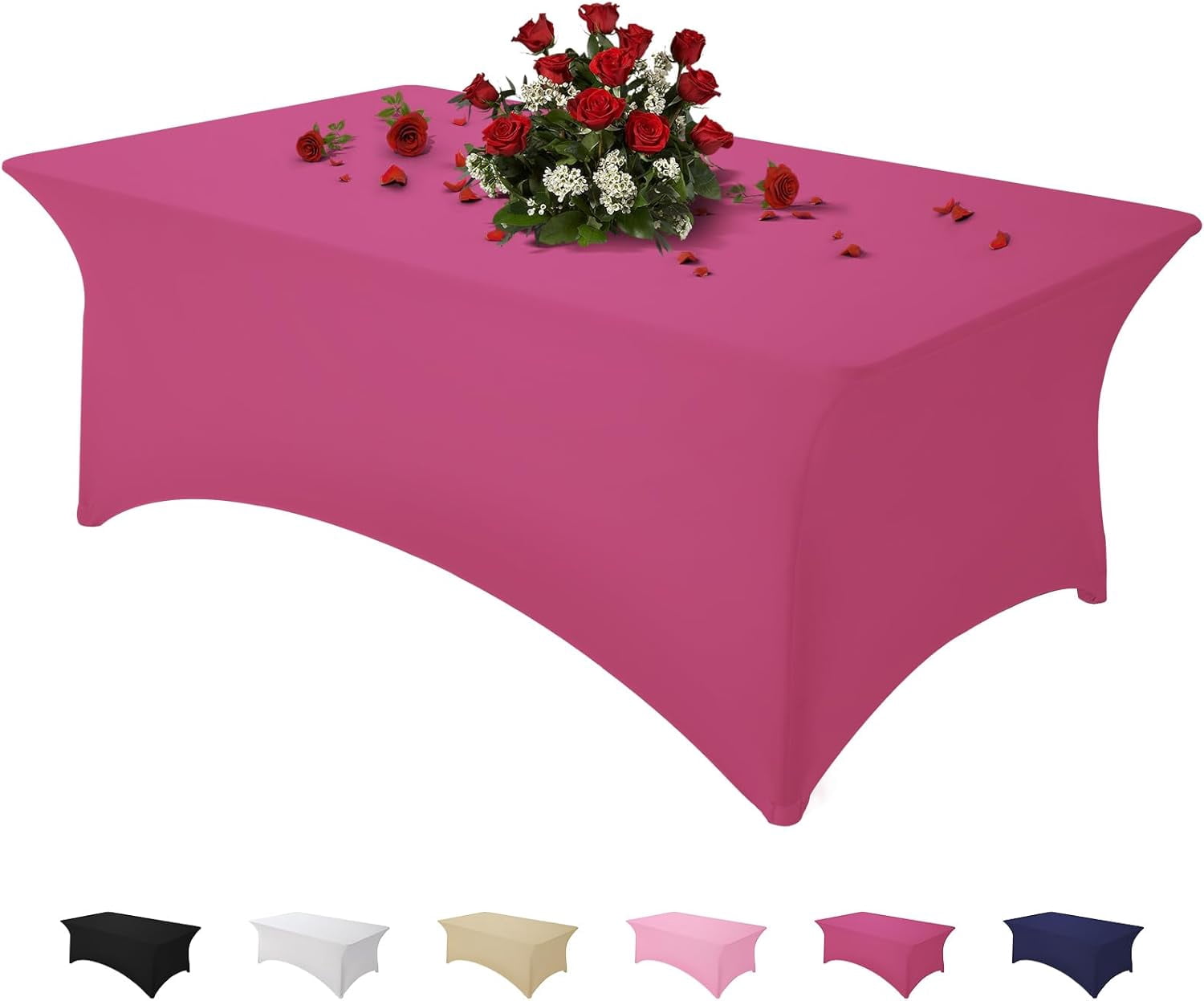 BESTKITTY Table Cloth Fusia 6FT Spandex Tablecloth for Rectangle tted ...