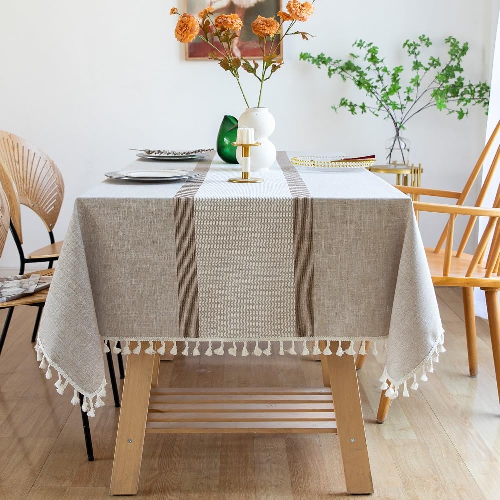 BESTKITTY Table Cloths with Tassels Embroidered Tablecloth for Dining ...