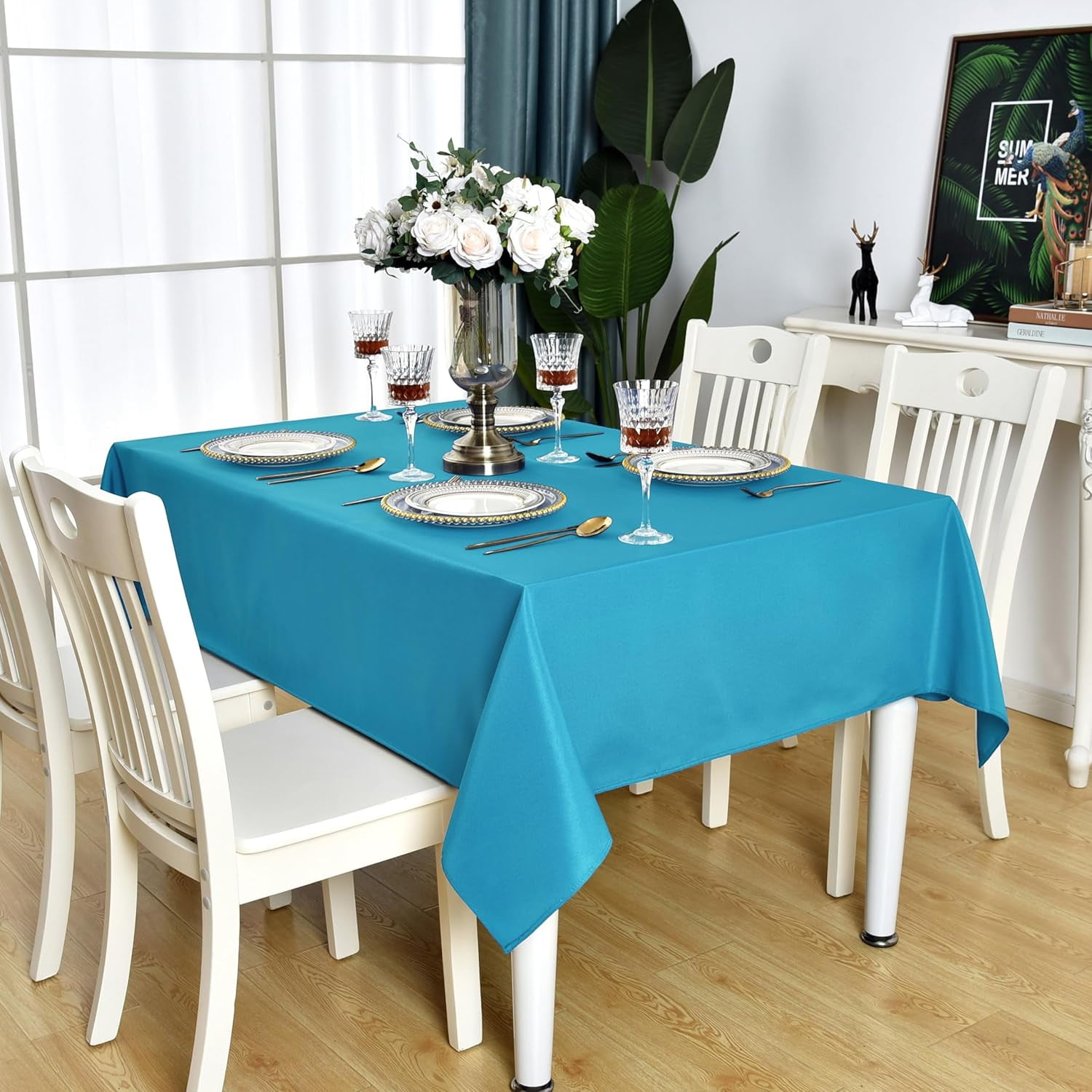 BESTKITTY Teal Rectangle Tablecloth Waterof Stain Resnt Wrinkle Free ...