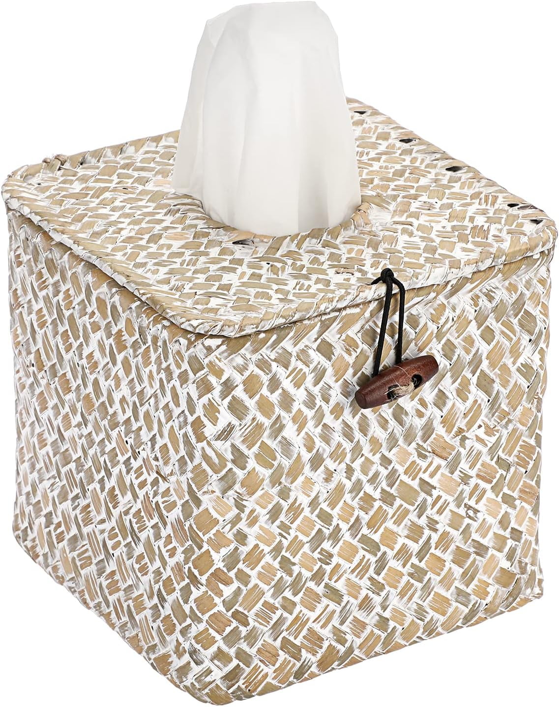 BESTKITTY Tissue Box Cover Square Seagrass Tissue Box with Lid, Woven ...