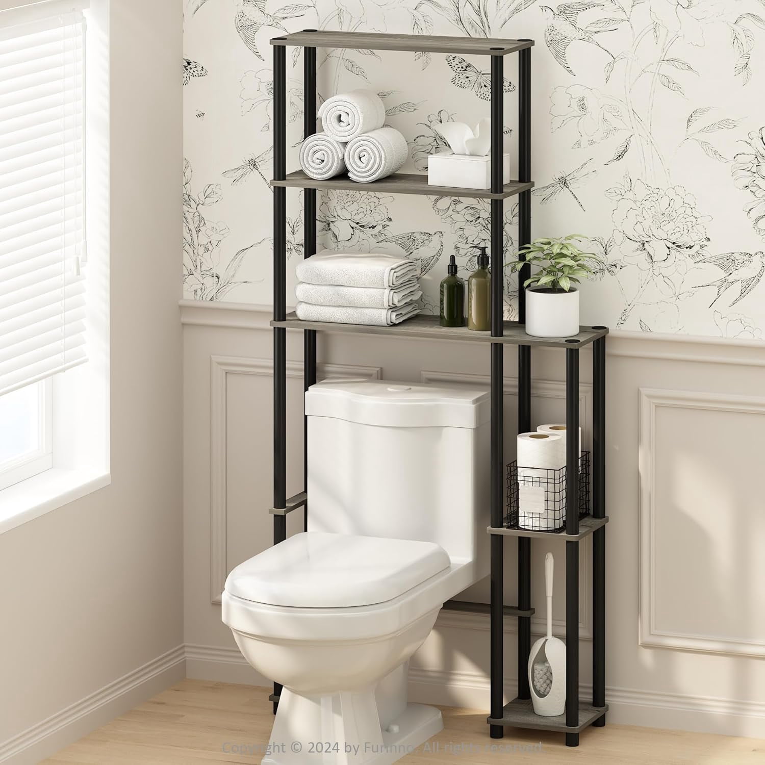 BESTKITTY Turn-N-Tube Freestanding Over-The-Toilet Bathroom Shelves ...