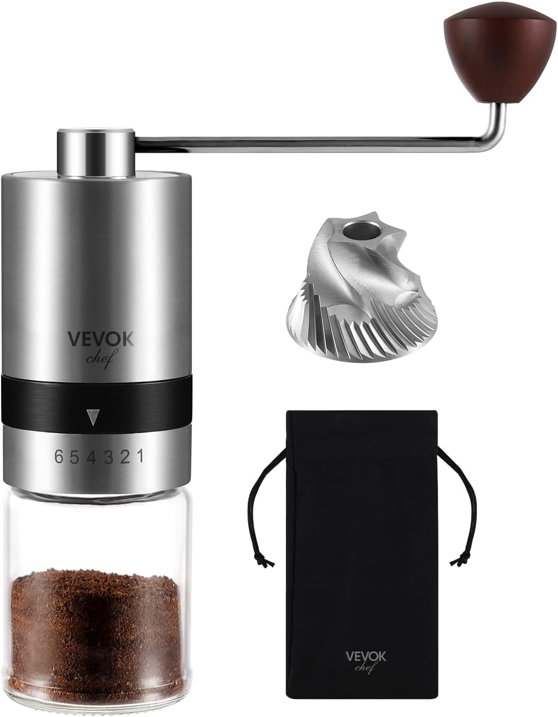 BESTKITTY VEVOK EF Manual Coffee Grinder Stainl Steel Burr Grinder 6 External Adjustable Setting ...
