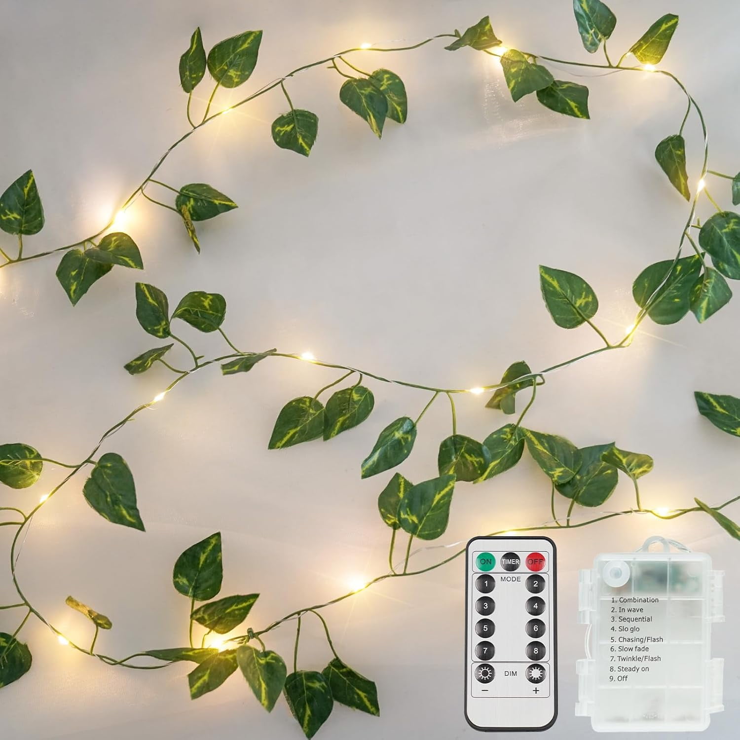 BESTKITTY Vine with Fairy Lights Battery Operated, 13.1ft 40 LED Pothos ...