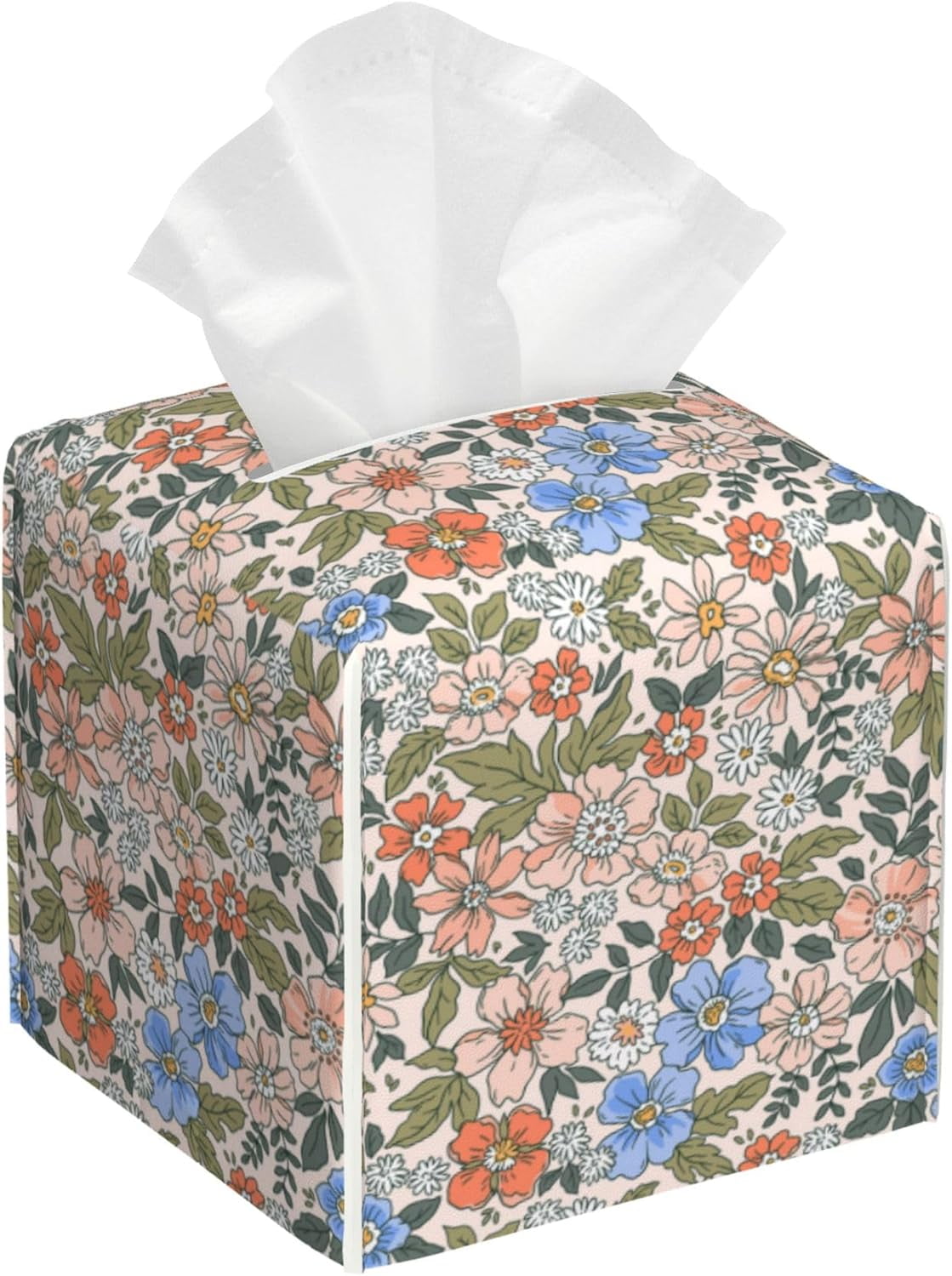 BESTKITTY Vintage Floral Tissue Box Cover Leather Tissue Box Holder ...