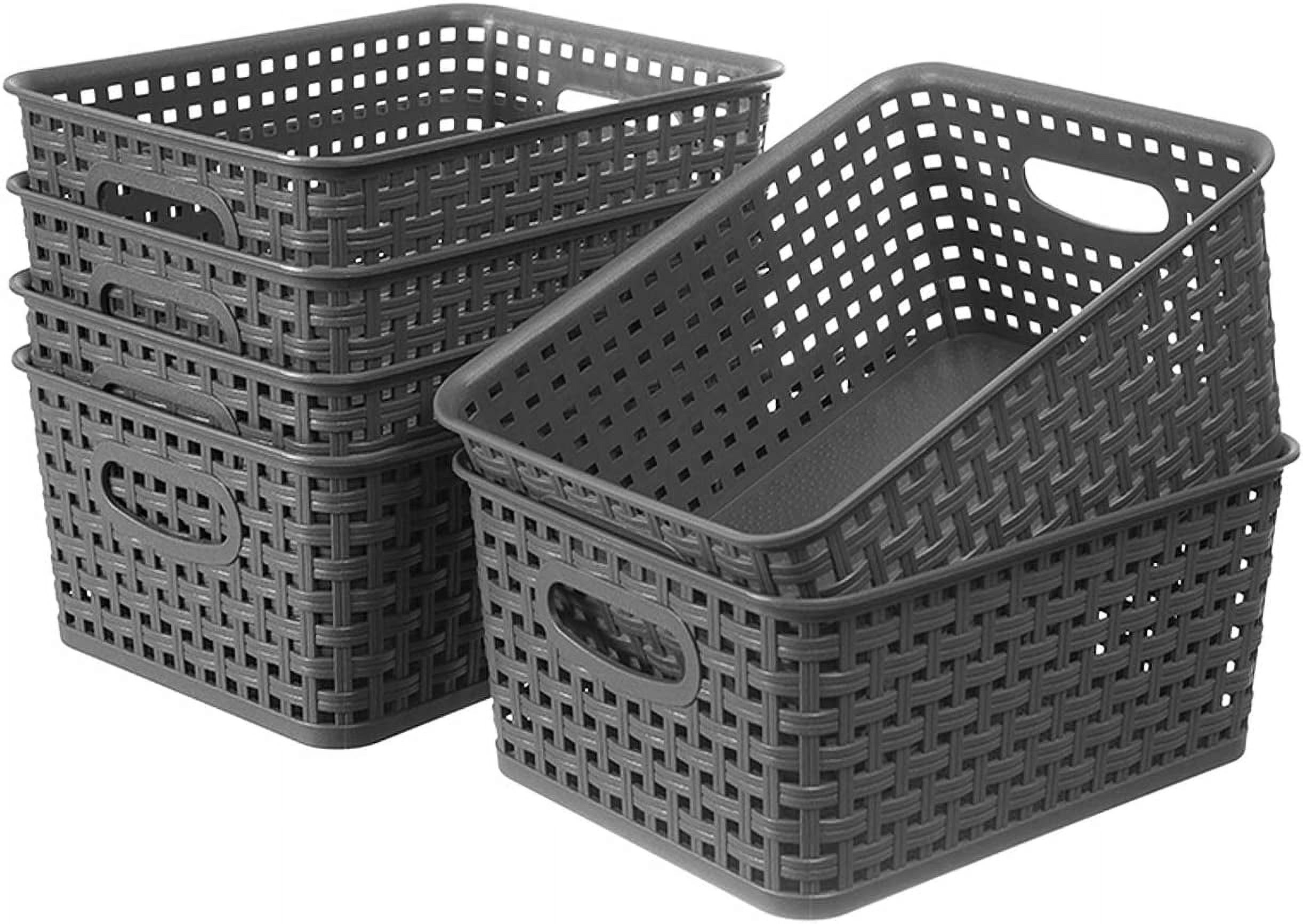 BESTKITTY Weave Plast Storage Basket 6-Pa, Woven Grey Baskets Bins for ...