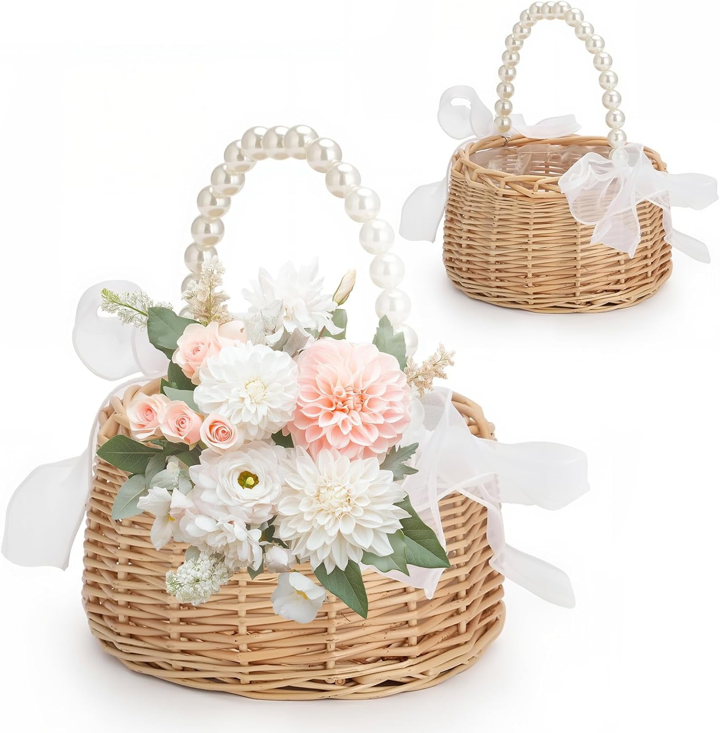 BESTKITTY Wer Flower Girl Basket Set of 2, Rust Wedding Baskets with ...
