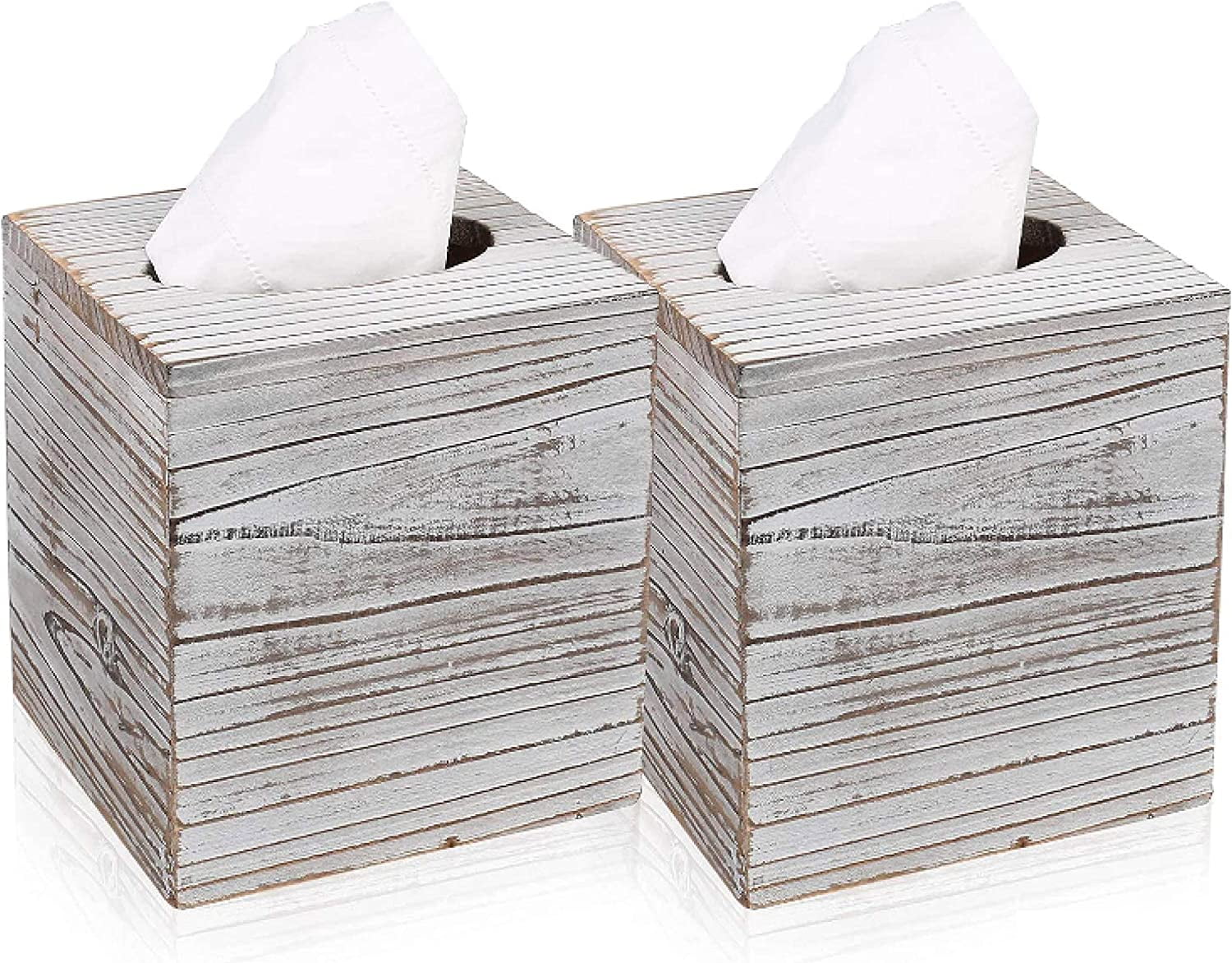 BESTKITTY White Barnwood Tissue Box Cover: 2 Pa Tissue Box Holder ...