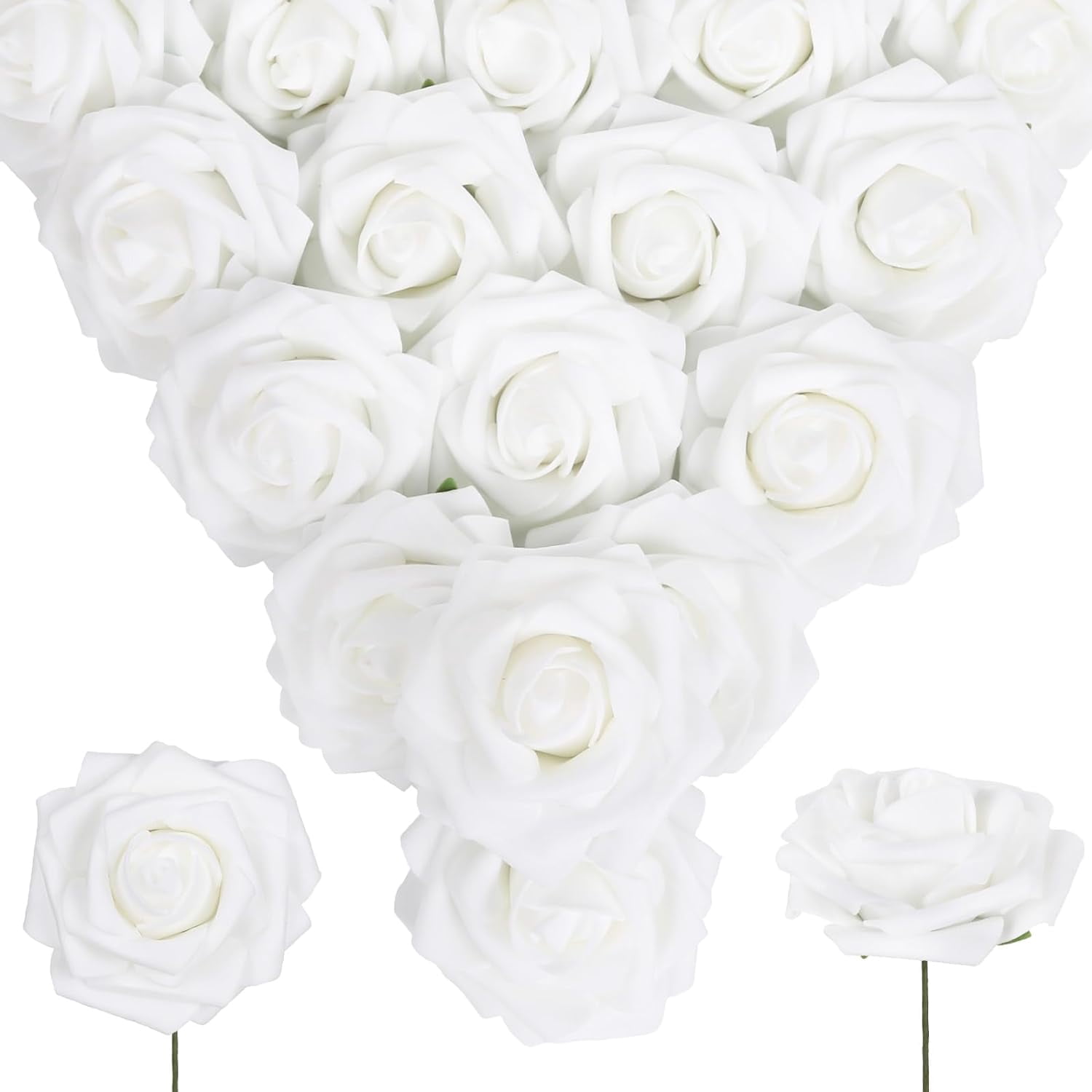 BESTKITTY White Foam Roses - 50PCS Arti with Stems, 2.95" White Artiial ...