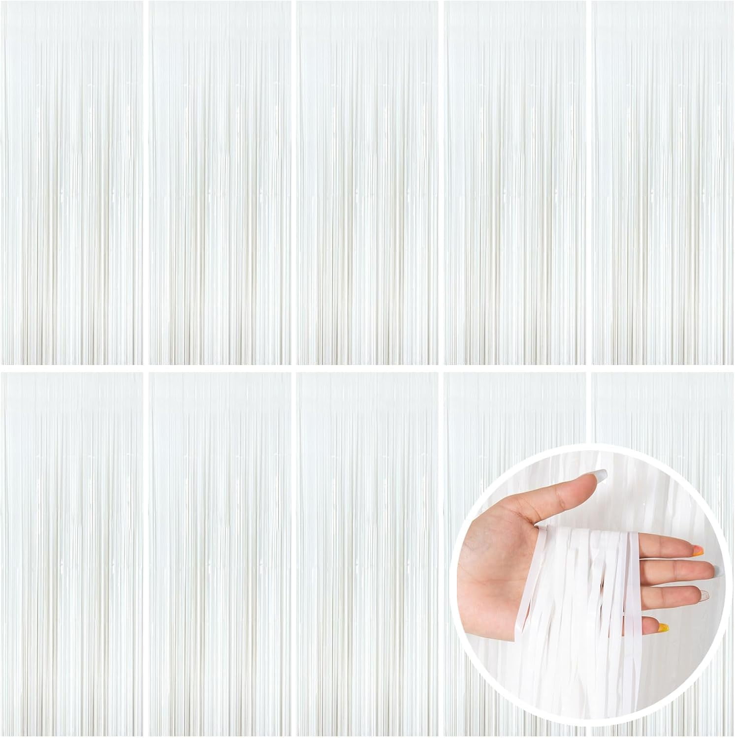 BESTKITTY White Party Streamers Foil Fe Badrop Curtains Tinsel ...