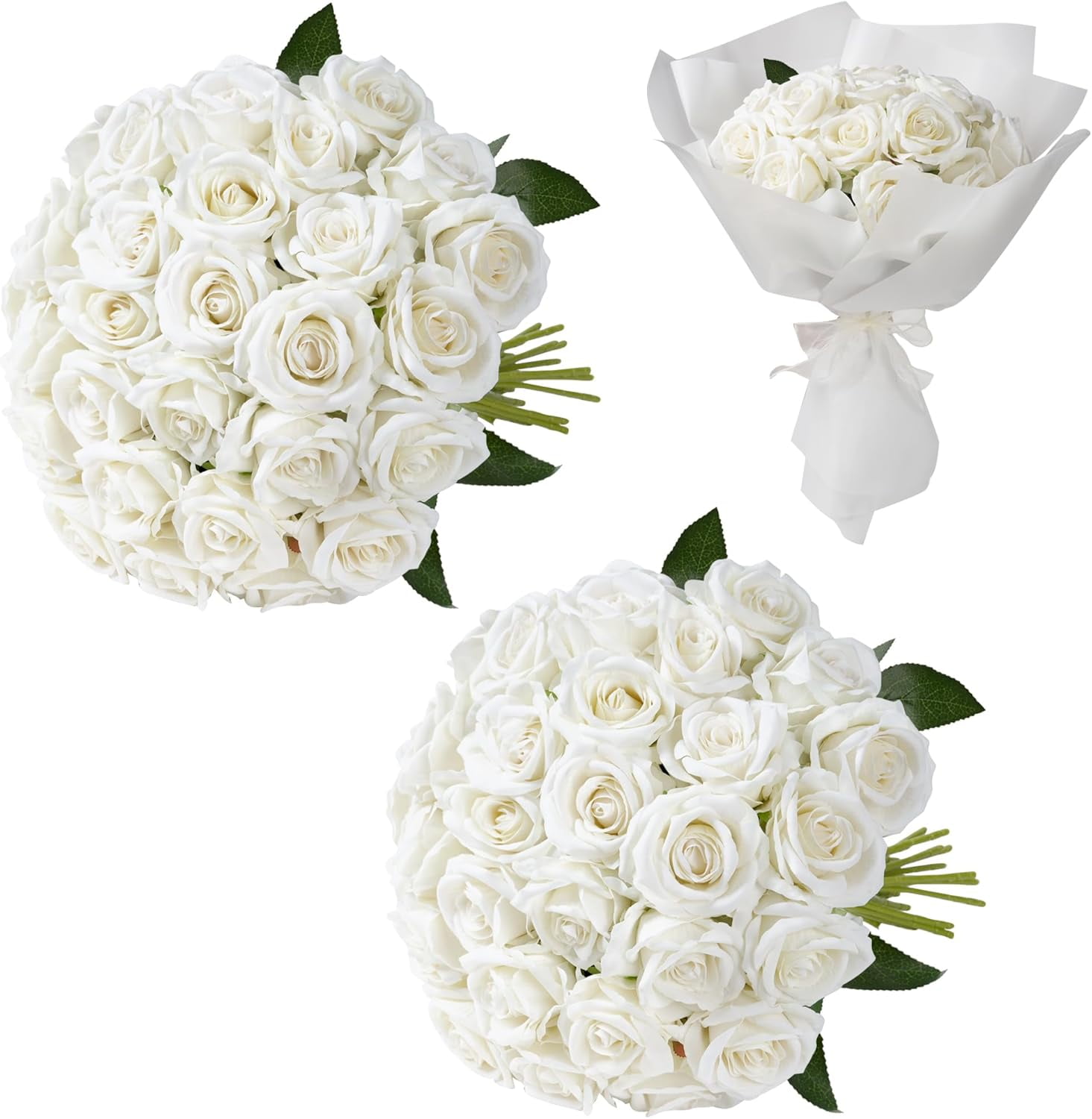 BESTKITTY White Roses Arti Bulk, 32Pcs Fake Roses Artiial Velvet Roses ...