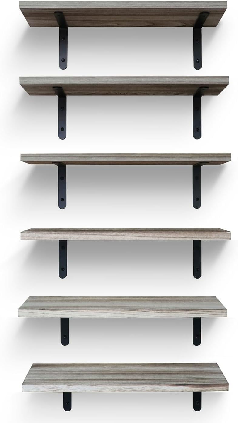 BESTKITTY Wooden Floating Shelves Set of 6,Wall Shelves for Storage ...