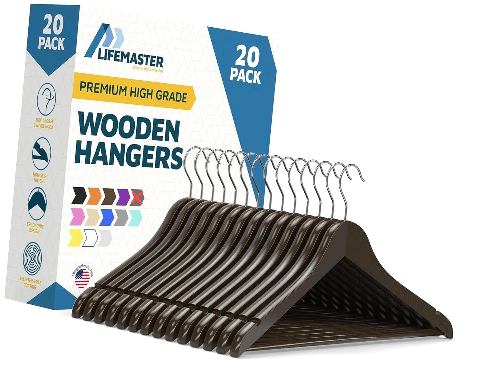 BESTKITTY Wooden Hanger Collection - 20 Units Multi-Purpose Closet ...