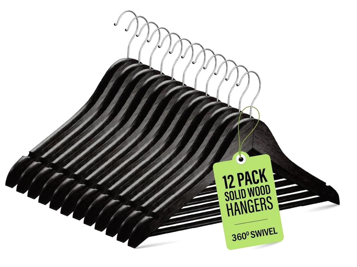 BESTKITTY Wooden Hangers Black 12 Piece Pack, Resilient & Thin Coat ...