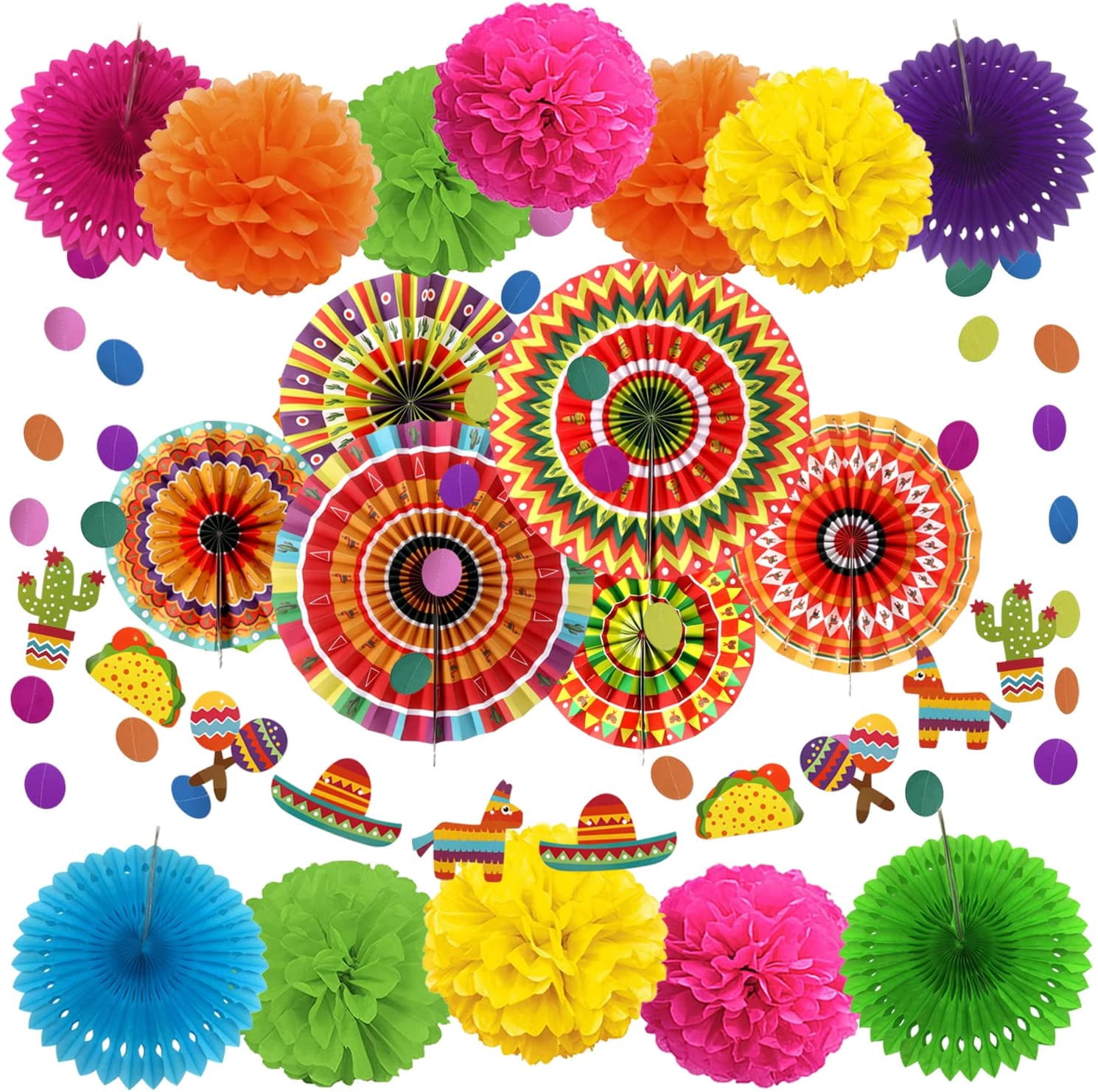 BESTKITTY ZECO Mexan Party Decorations, 21 Pcs Multi-color Per Fans ...