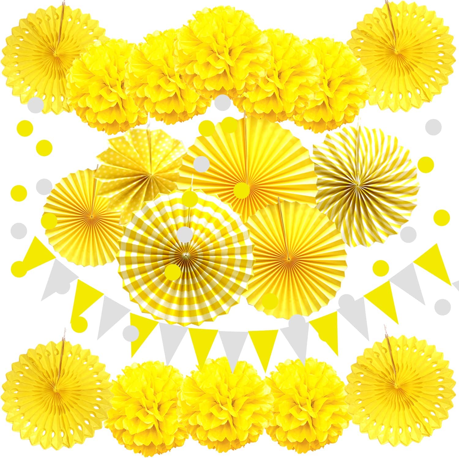 BESTKITTY ZECO Party Decoration, 21 Pcs Yellow Hanging Per Fans Pom ...
