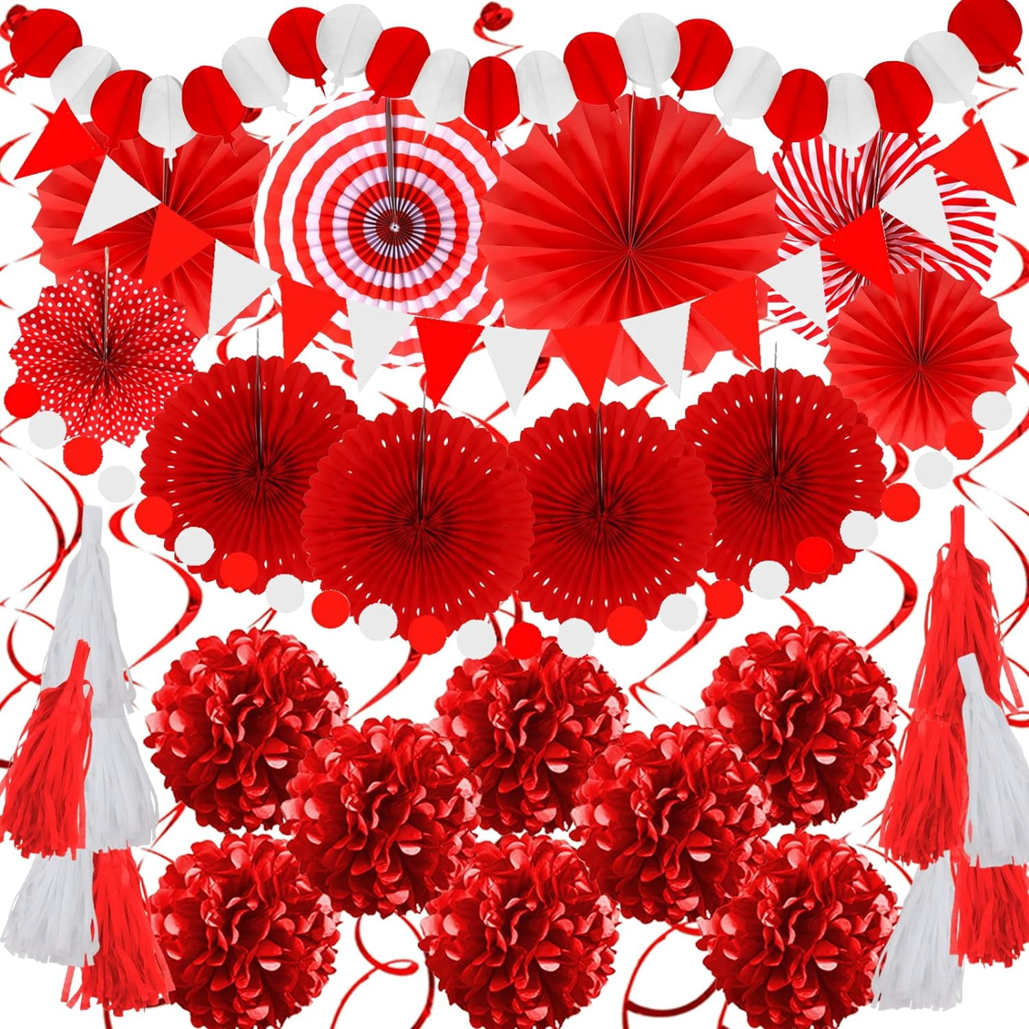 BESTKITTY ZECO Party Decorations, 41 Pcs Red Par Fans Pompoms Garlands ...