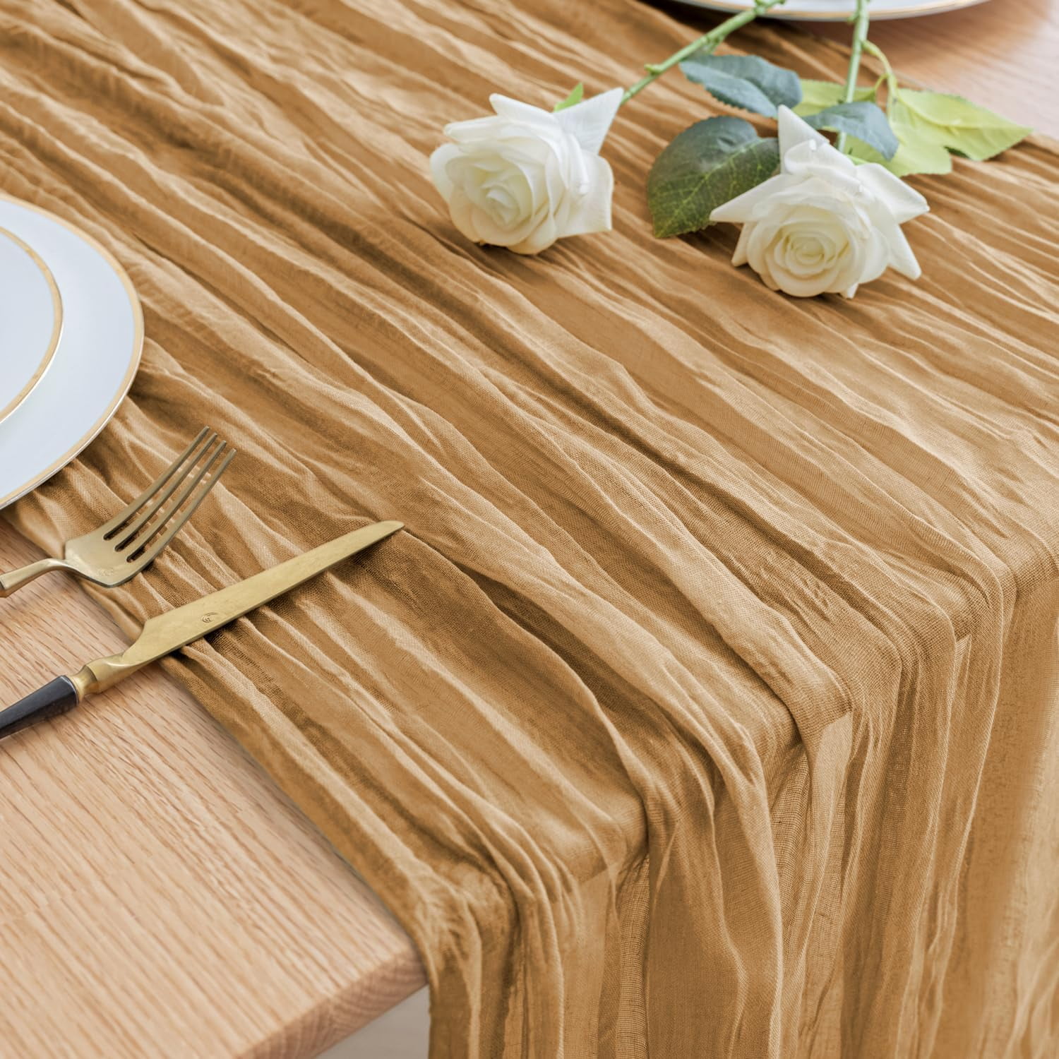 BESTKITTY eesecloth Table Runner 120 Ines Long Khaki Boho Gauze eese ...