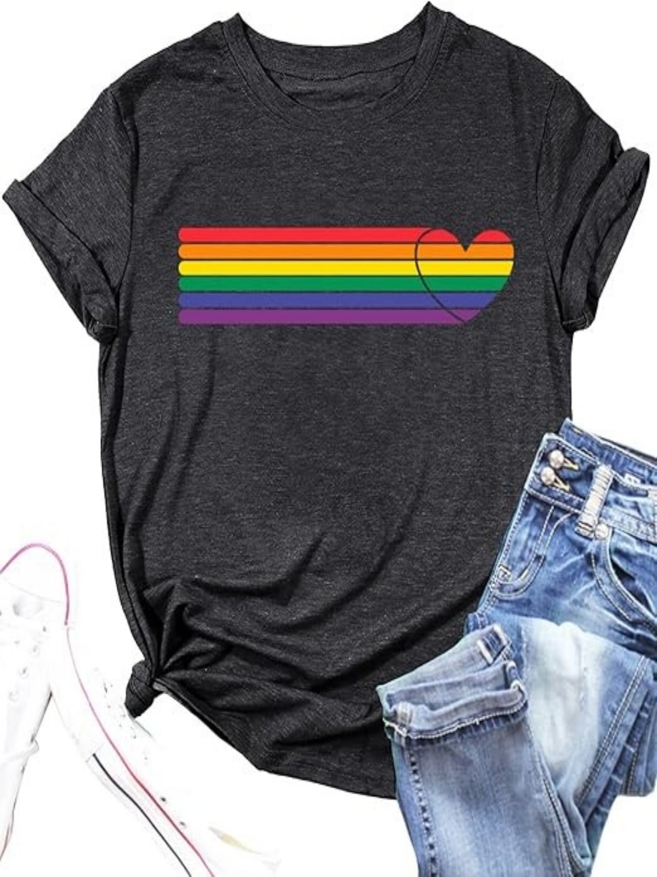 BESTLUCKY LGBT - themed Women's Pride Shirts: Rainbows Heart Graphic ...