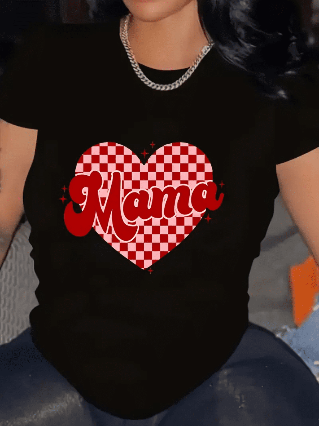 BESTLUCKY Stylish women's T-shirt,"Mom" heart pattern - casual crew ...