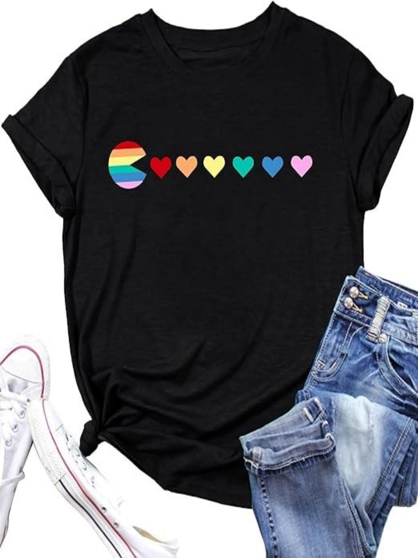 BESTLUCKY Women's Casual Short Sleeve Pride Shirts - Rainbow Heart ...