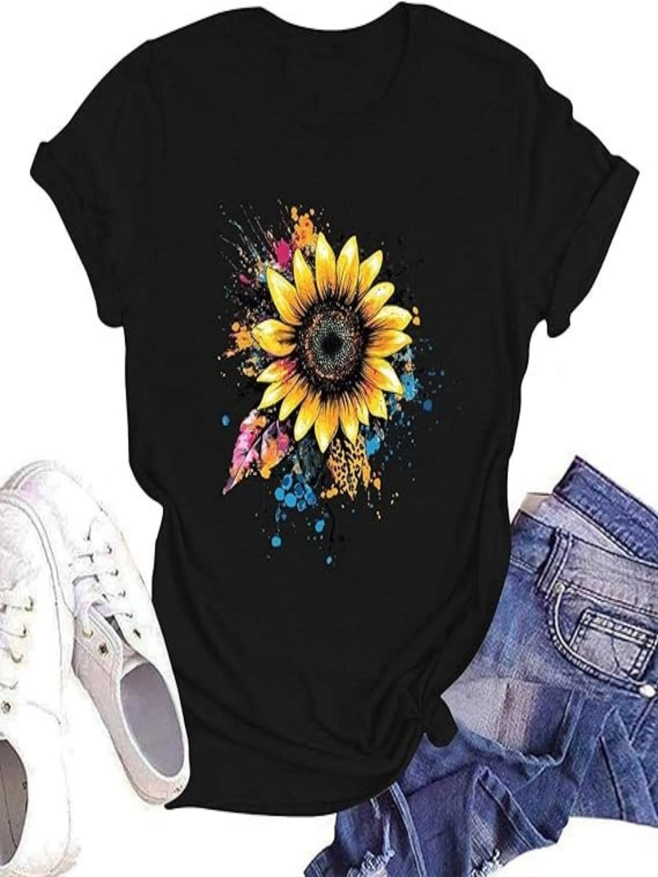 BESTLUCKY Women's Vintage - Aesthetic Sunflower T - Shirt: Funny Floral ...