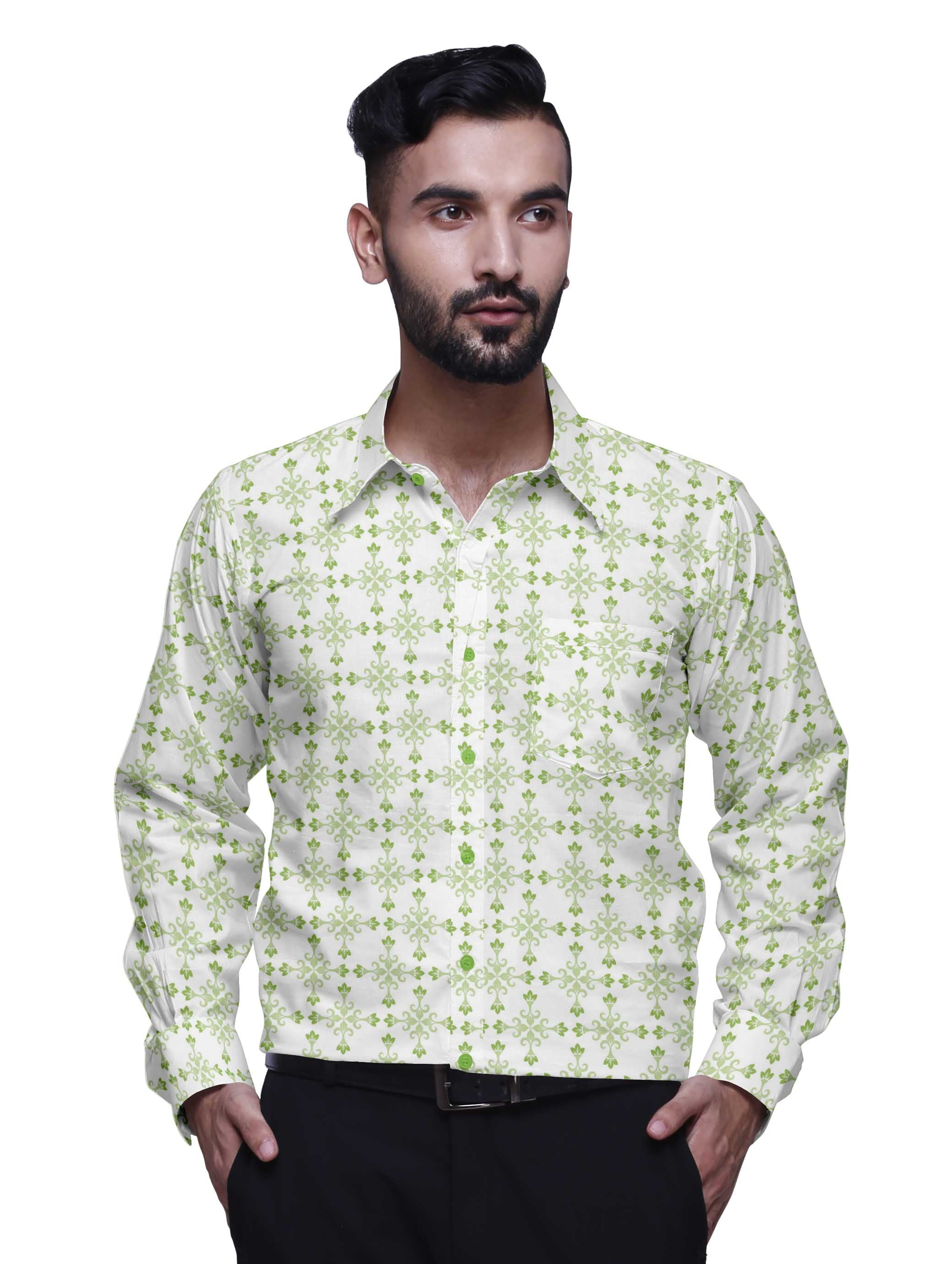 BESTMAN Cotton Formal Shirts For Men Slim Fit Printed Full Sleeve ...