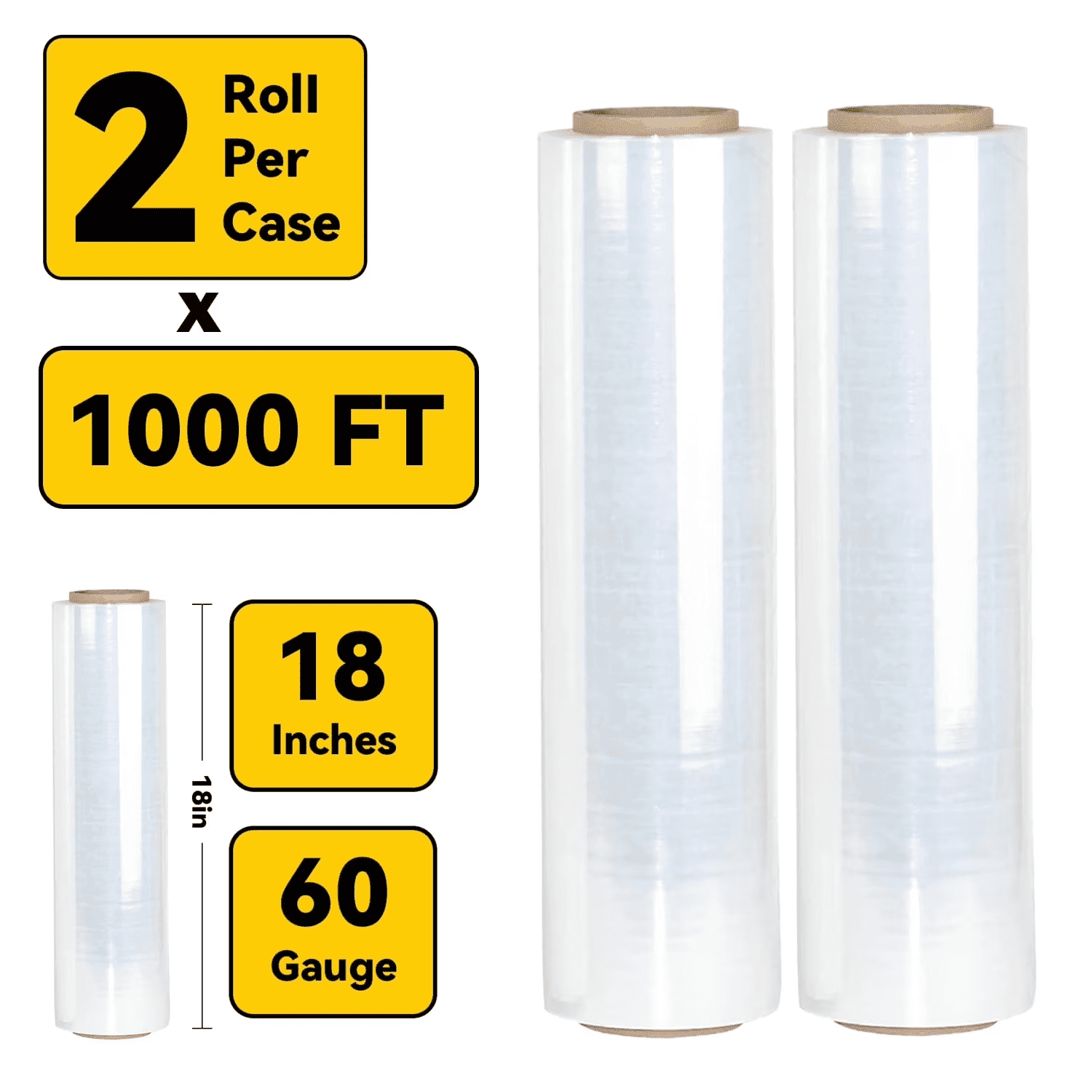 BESTONE Stretch Wrap, 18 inch x 1000ft Plastic Wrap, 60 Gauge Thickness ...