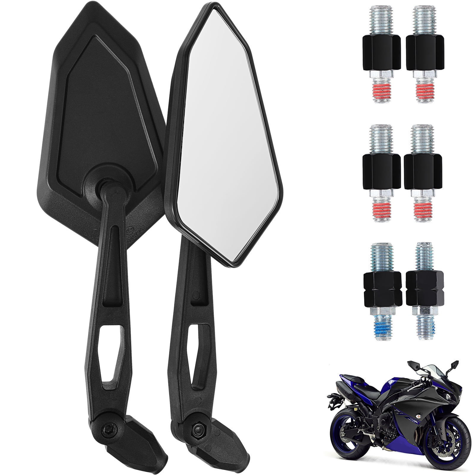 BESTONZON Rotatable Black Motorcycle Mirrors Stylish Polygonal Design ...