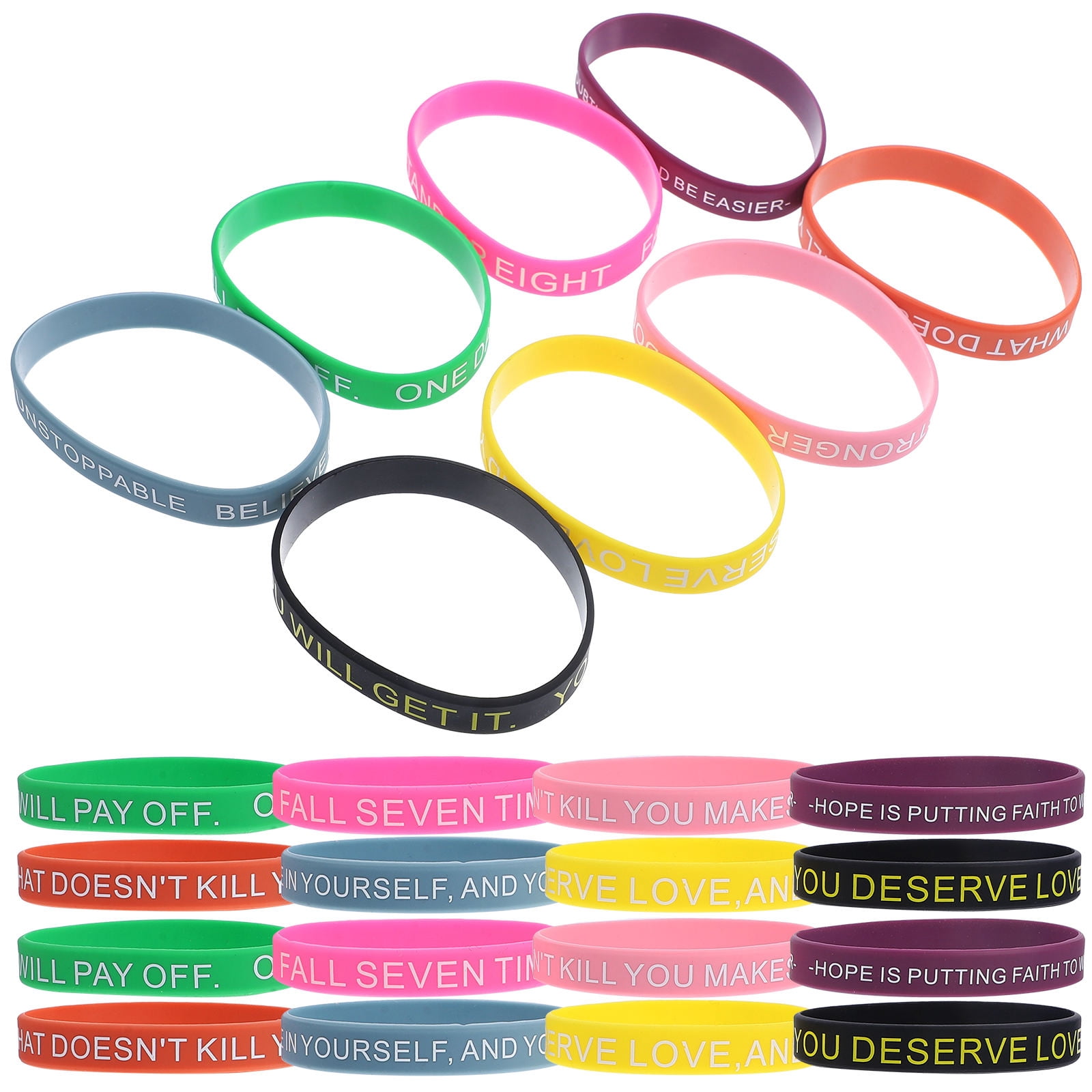 BESTONZON 100pcs Colorful Silicone Bracelets with Inspirational Quotes ...