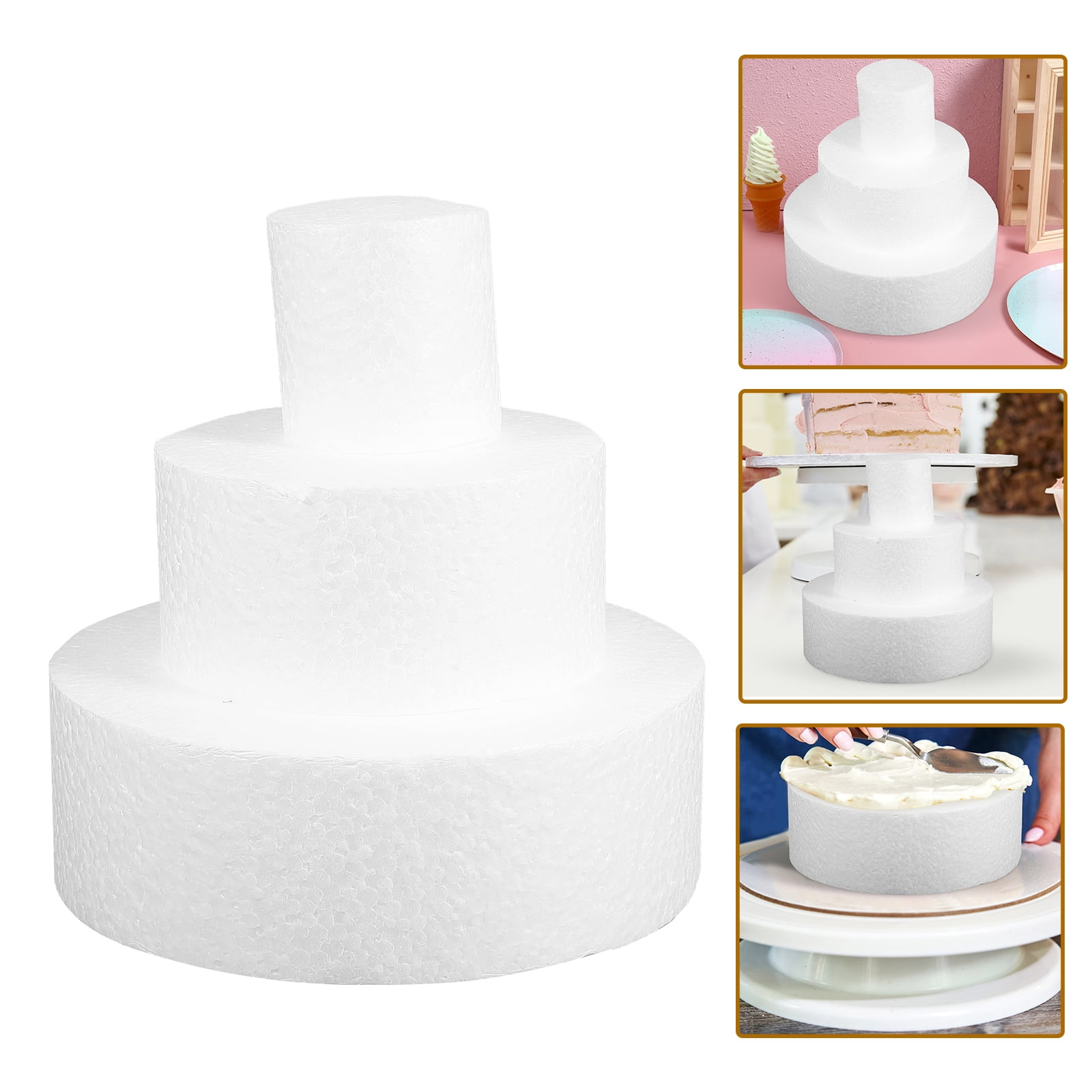 BESTONZON 3 Tiers Round White Foam Cake Dummies Set 6 4 2 Inches Fake ...
