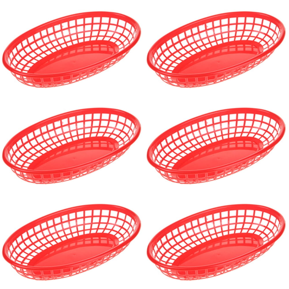 Fast Food Serving Basket 6pcs Oval Plastic Storage Basket Bin Food Tray ...
