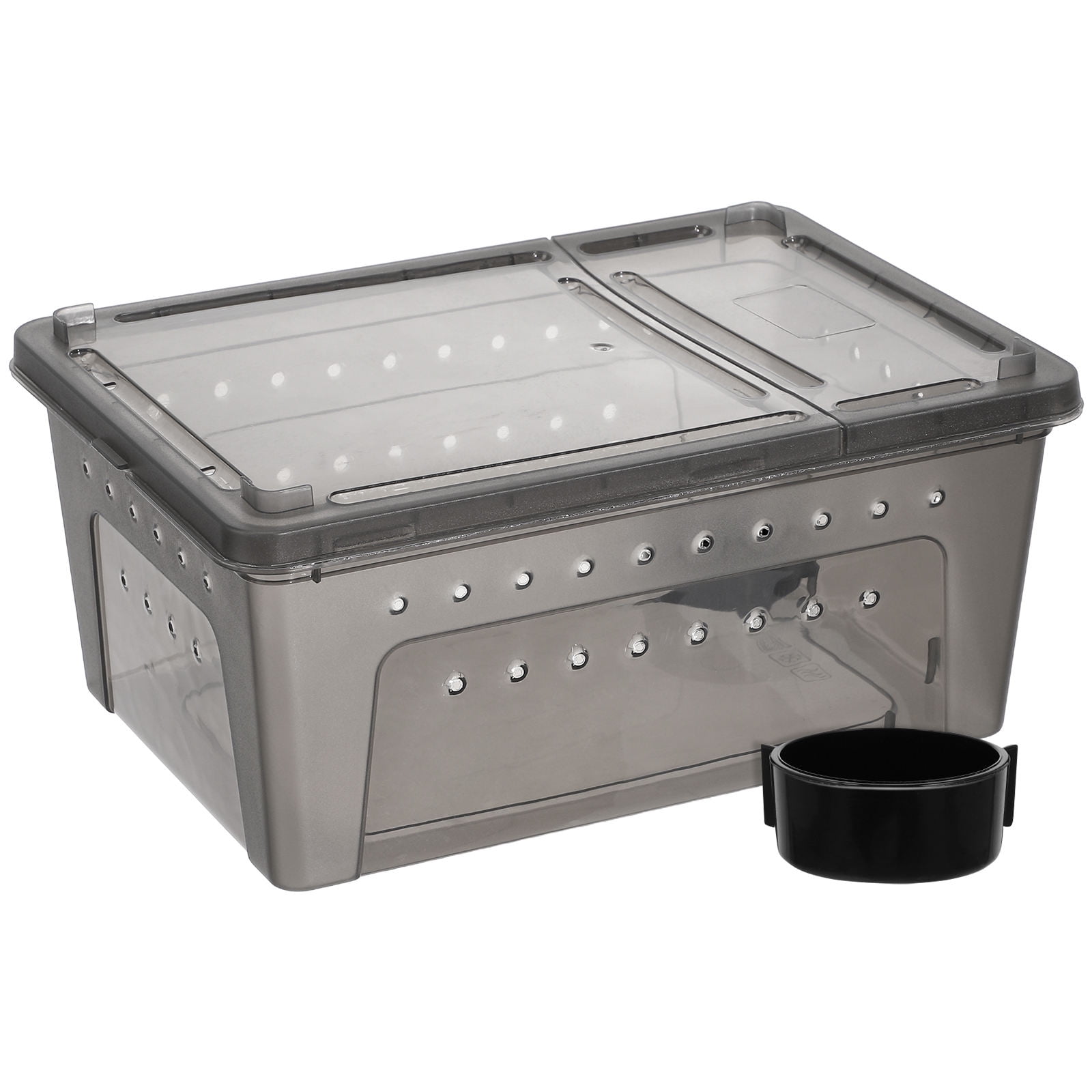 BESTONZON Dark Grey Plastic Reptile Box with Feeder Ventilated Durable ...