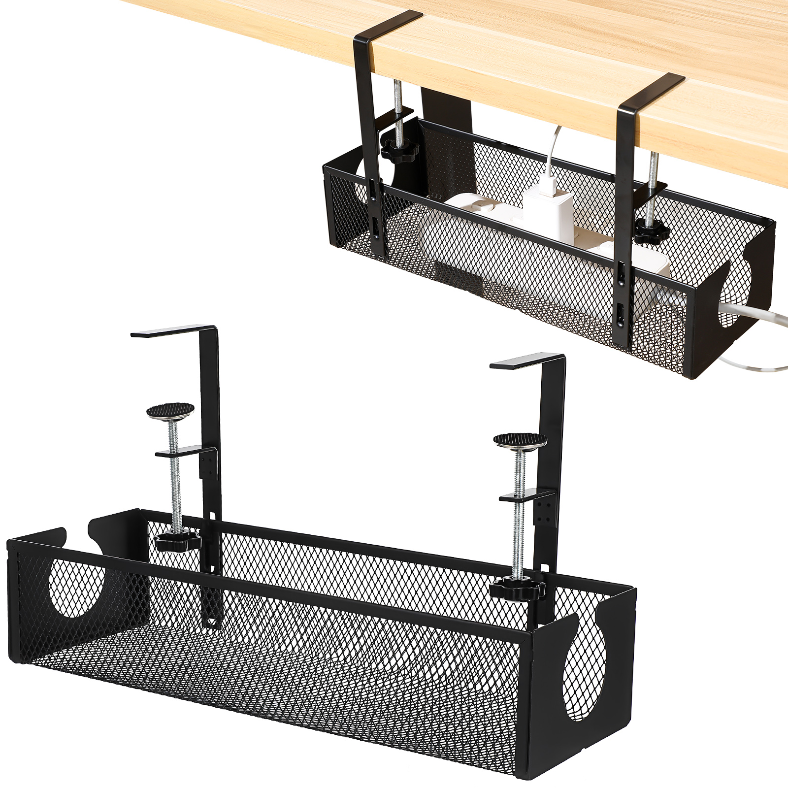 BESTONZON Black Carbon Steel Cable Management Tray for Desk with Space ...