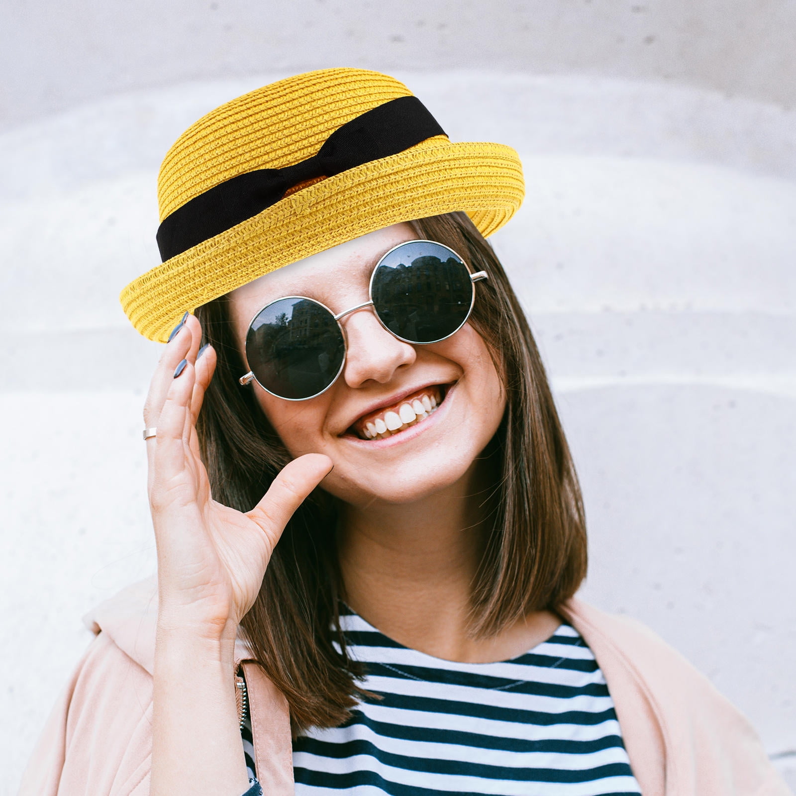 BESTONZON Women Fedora Hats Summer Straw Summer Hat Yellow 1Pack ...
