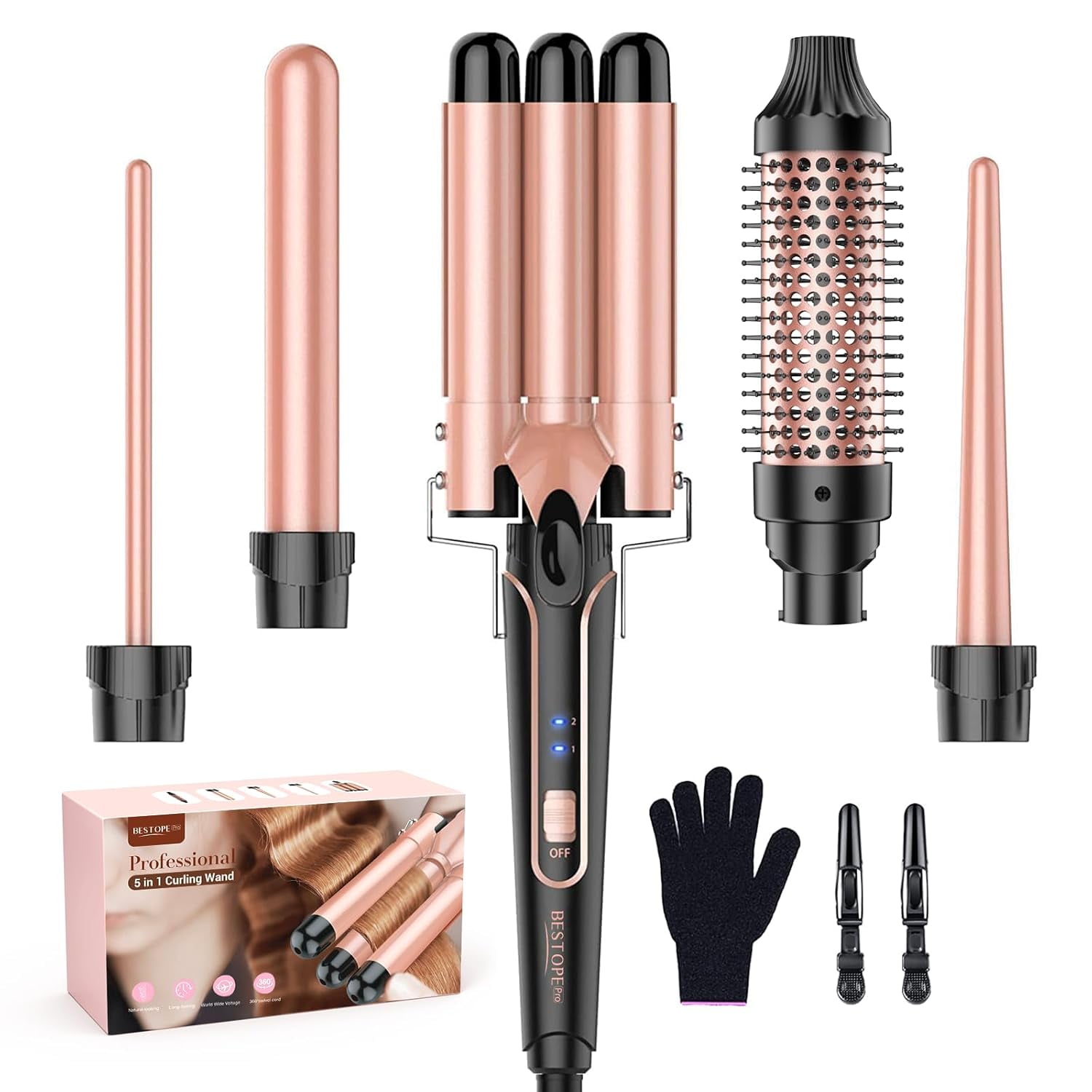 BESTOPE PRO 5 in 1 Curling Iron, Curling Wand Set with Negative Ion ...