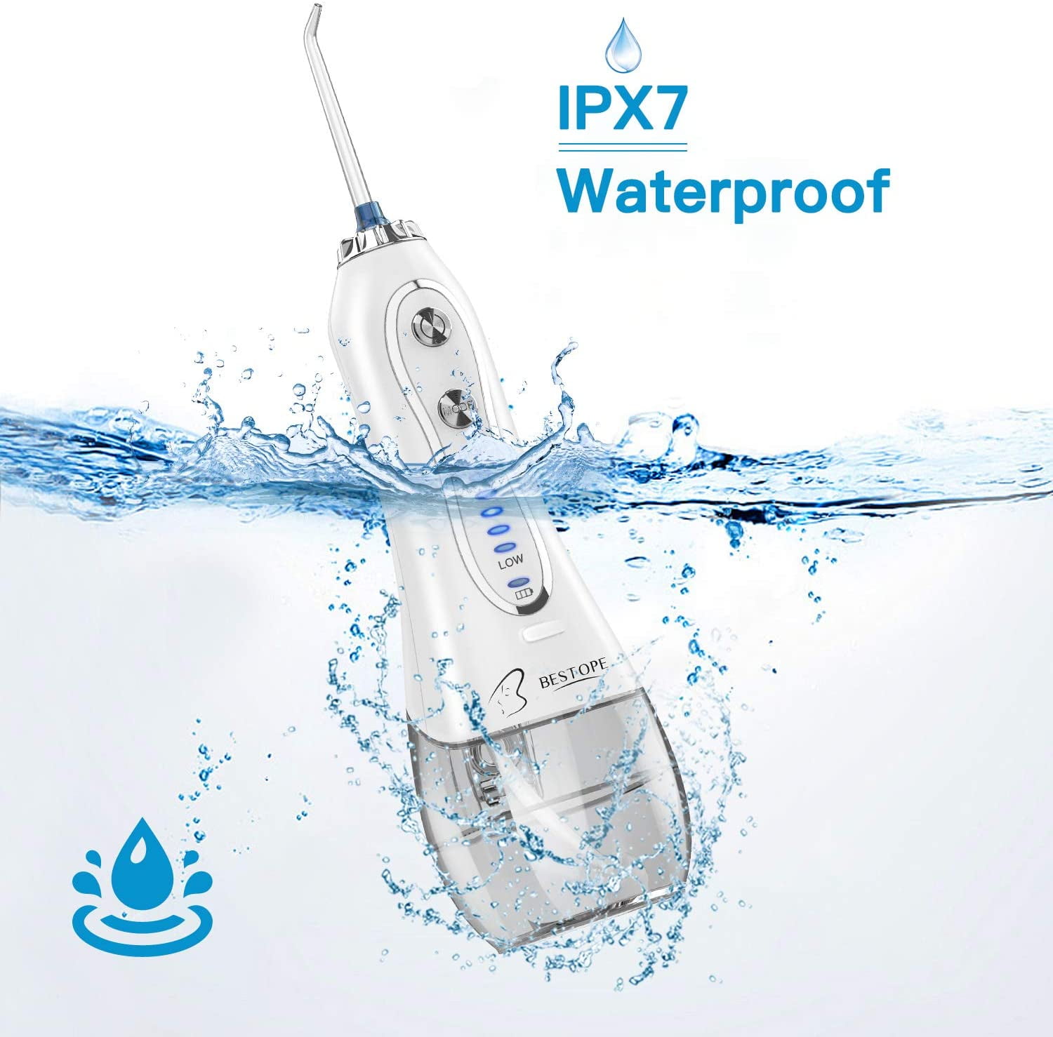 BESTOPE Water Flosser 300ML 5 Modes & 6 Jet Tips - IPX7 Waterproof ...
