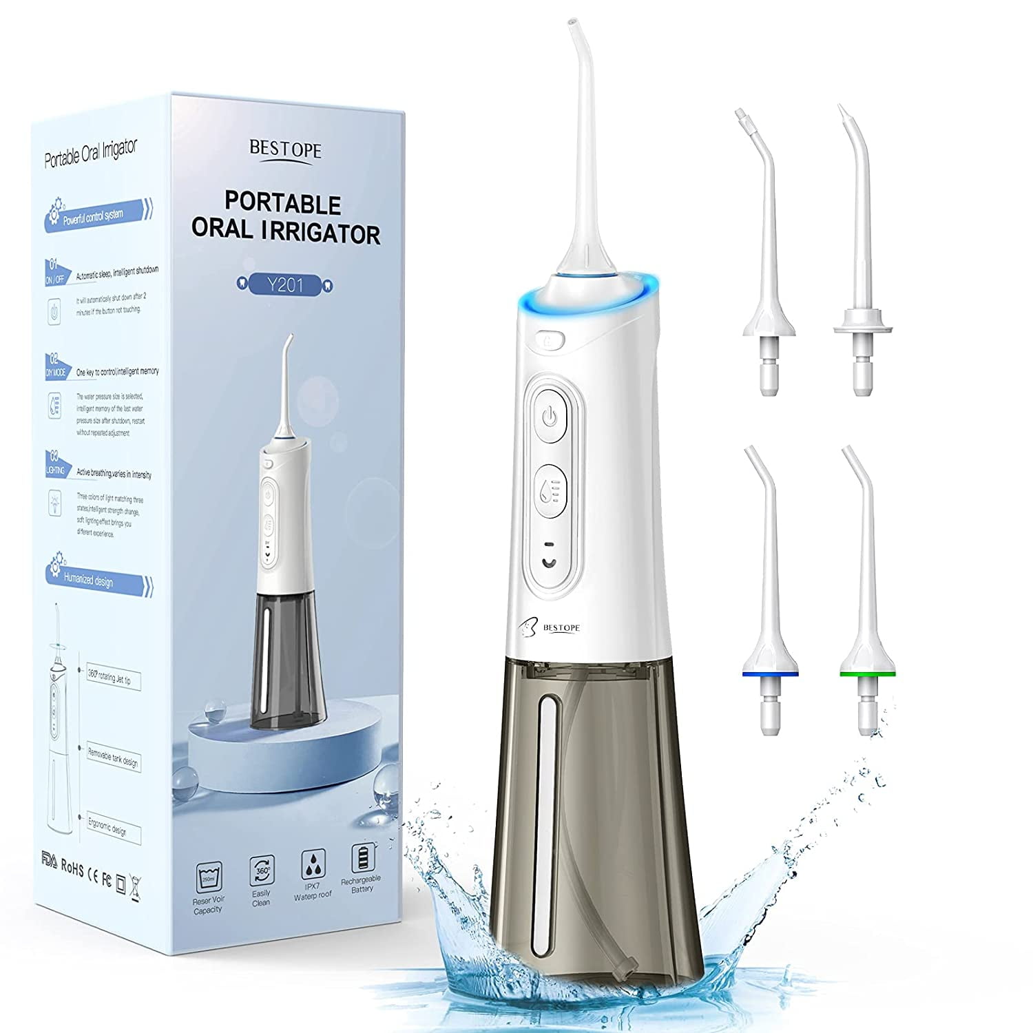 BESTOPE Water Flosser Cordless Dental Irrigator Rechargeable Teeth ...