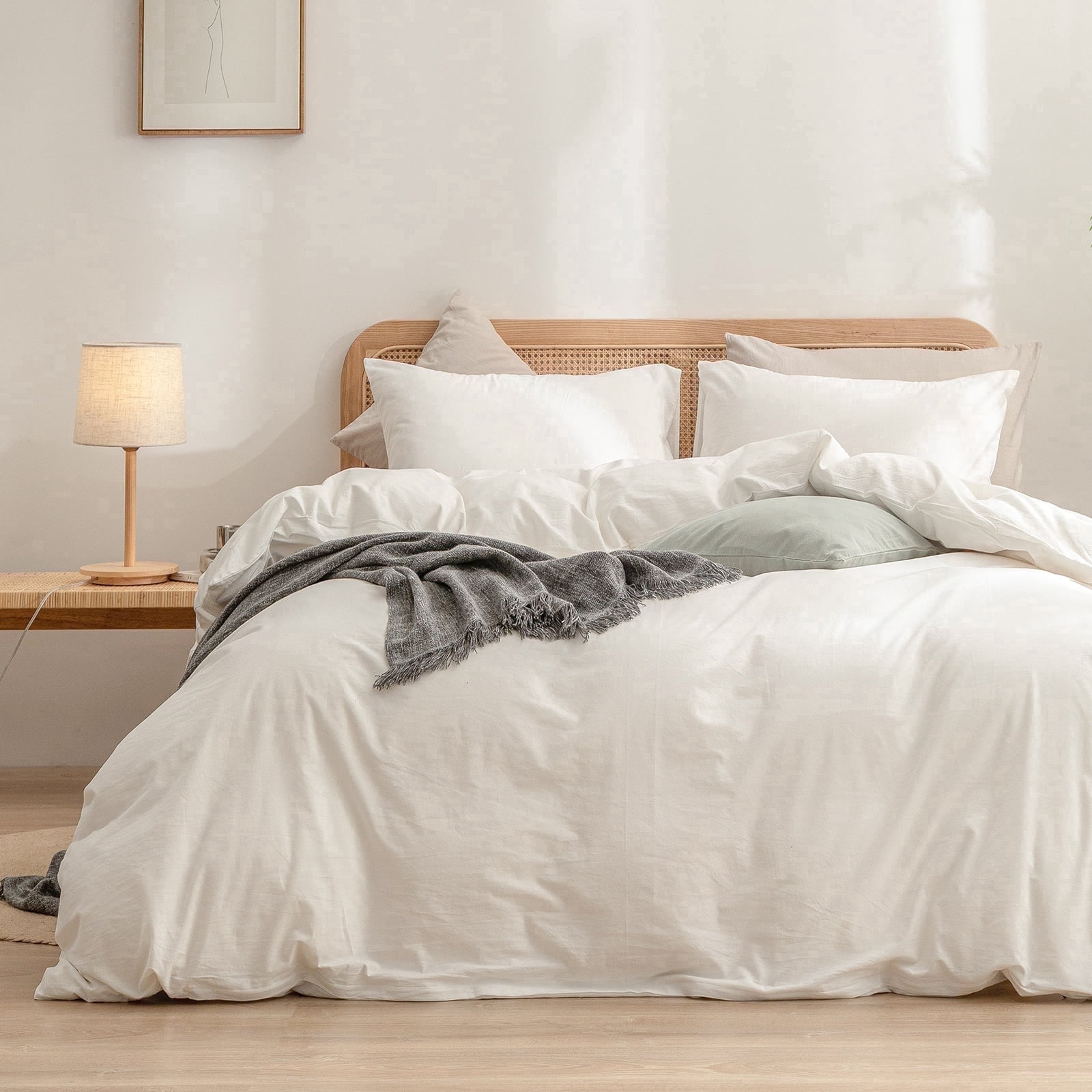 BESTOUCH 100% Washed Cotton Duvet Cover Set, 3 Pieces, Comfortable ...