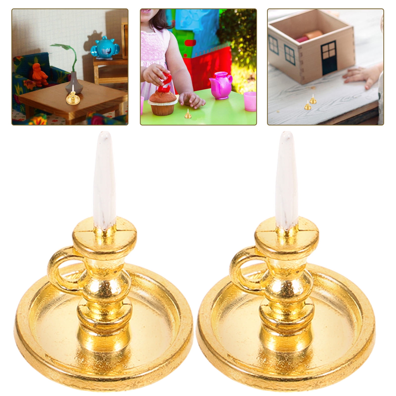 BESTOYARD Miniature Candle Sticks Dollhouse Golden Metal 2Pcs ...