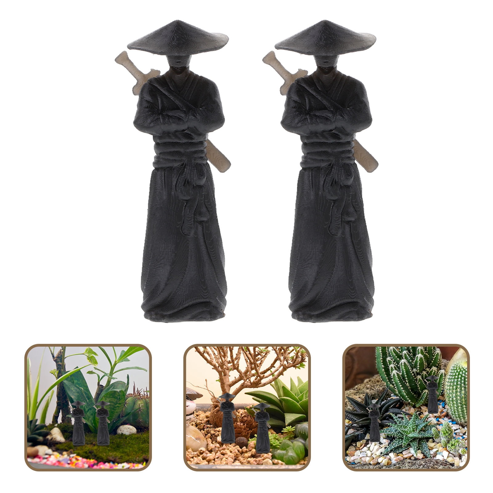 BESTOYARD Mini Figurine Miniature Ninja Figure Black Resin 2Pcs ...