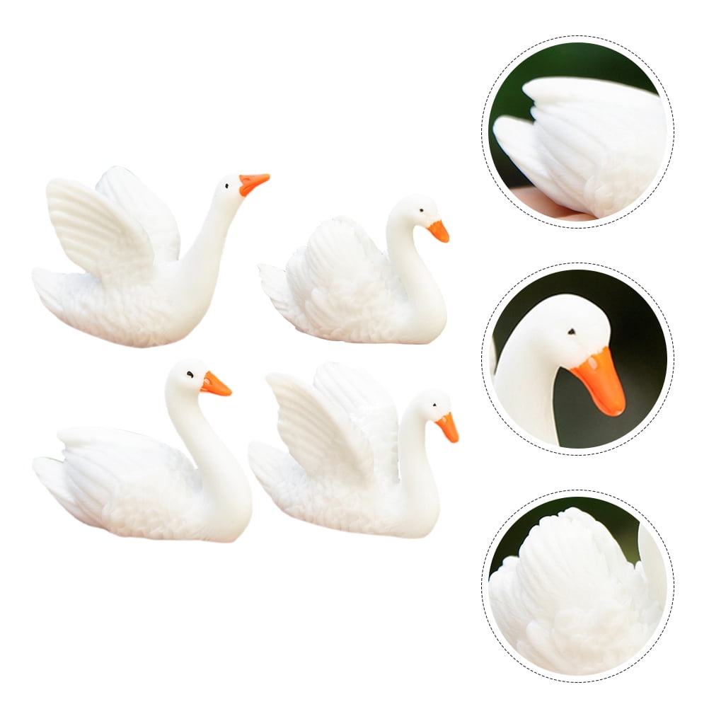 BESTOYARD Miniature Swans Figurines Resin White 4Pcs Details Tabletop ...