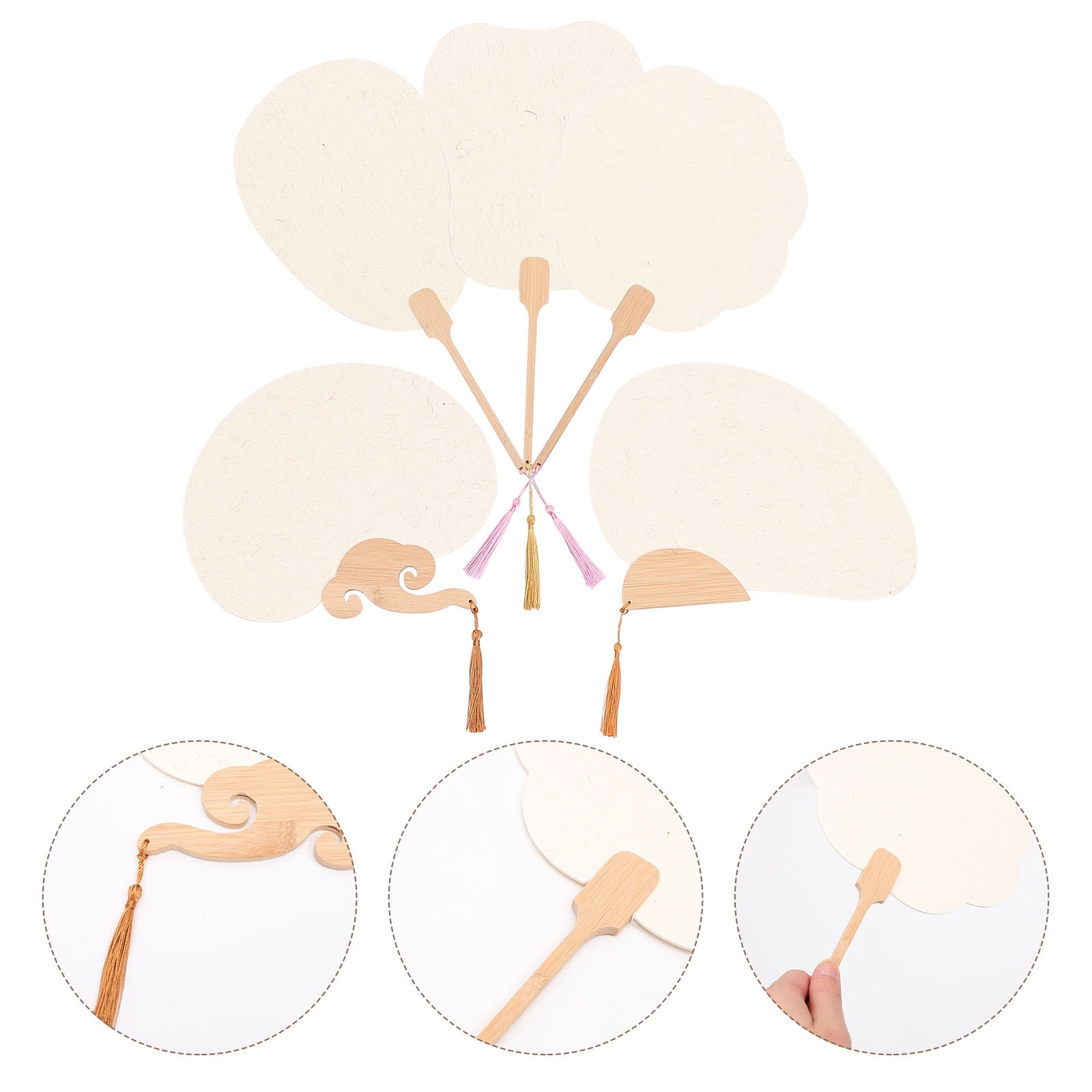 BESTOYARD 5Pcs Handheld Fan Chinese Round Fan for Family Activities DIY ...
