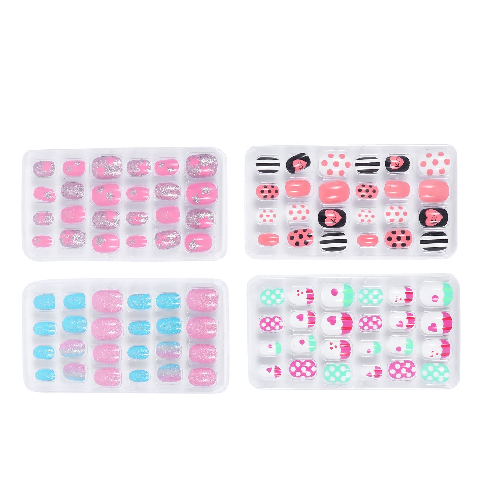 BESTOYARD 96pcs/4 Boxes Girl Fake Nails Assorted Color Party Accessory ...